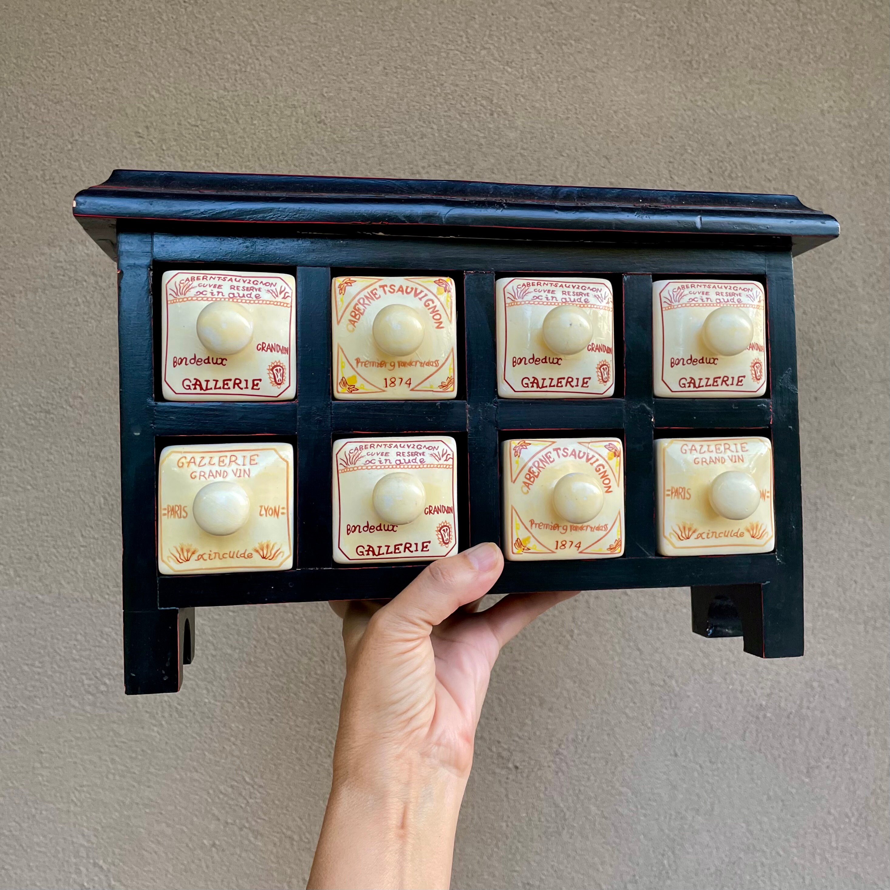 Heavy Mini Cabinet with French Style Ceramic Drawers in Dark Wood Frame ...