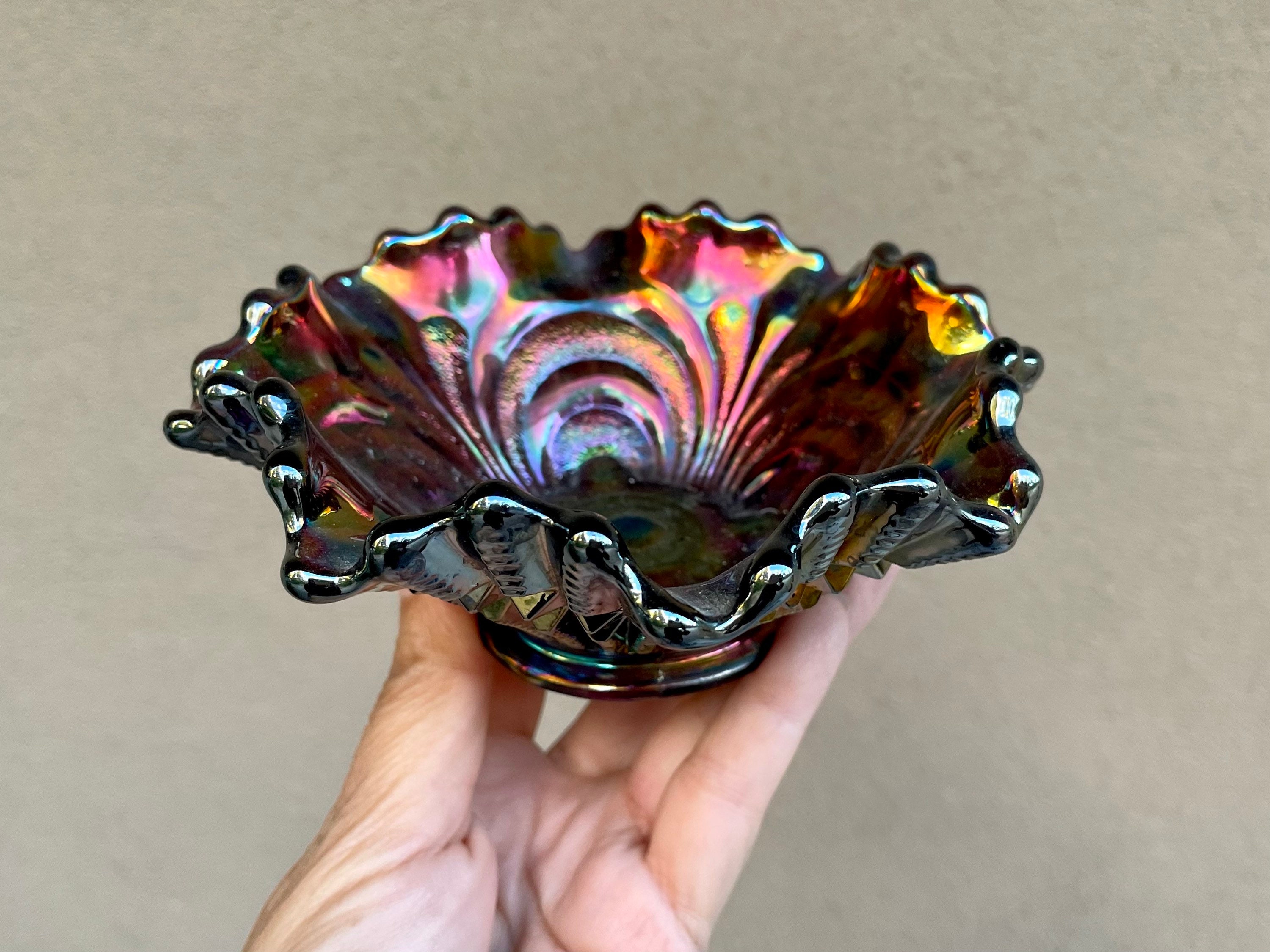 Antique Imperial Carnival Glass Scroll Embossed Small Bowl 5.5 Compote ...