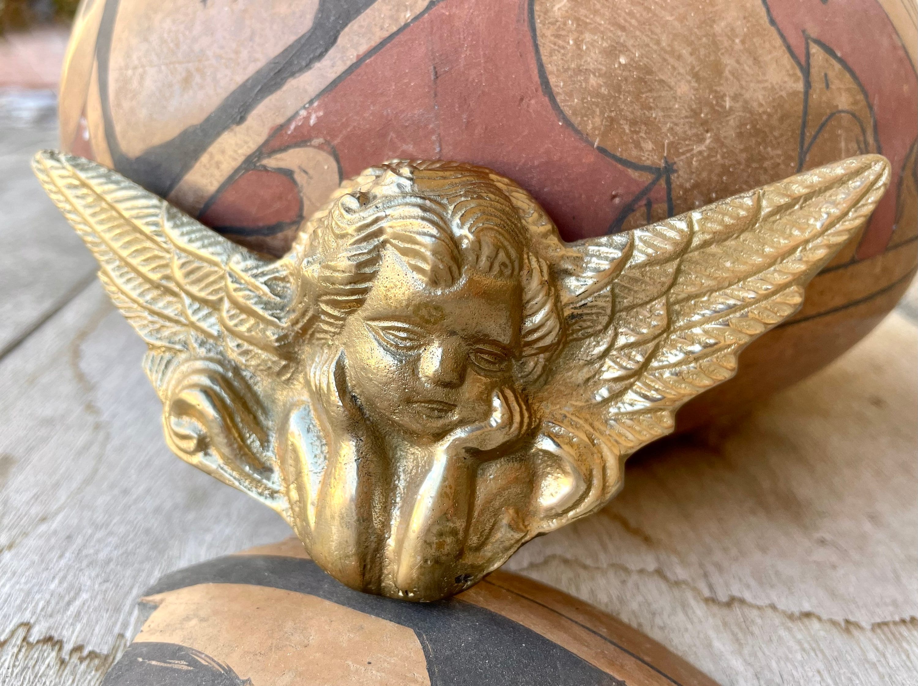 Small Brass Angel with Wings Wall Hanging, Bedroom Nursery Decoration ...