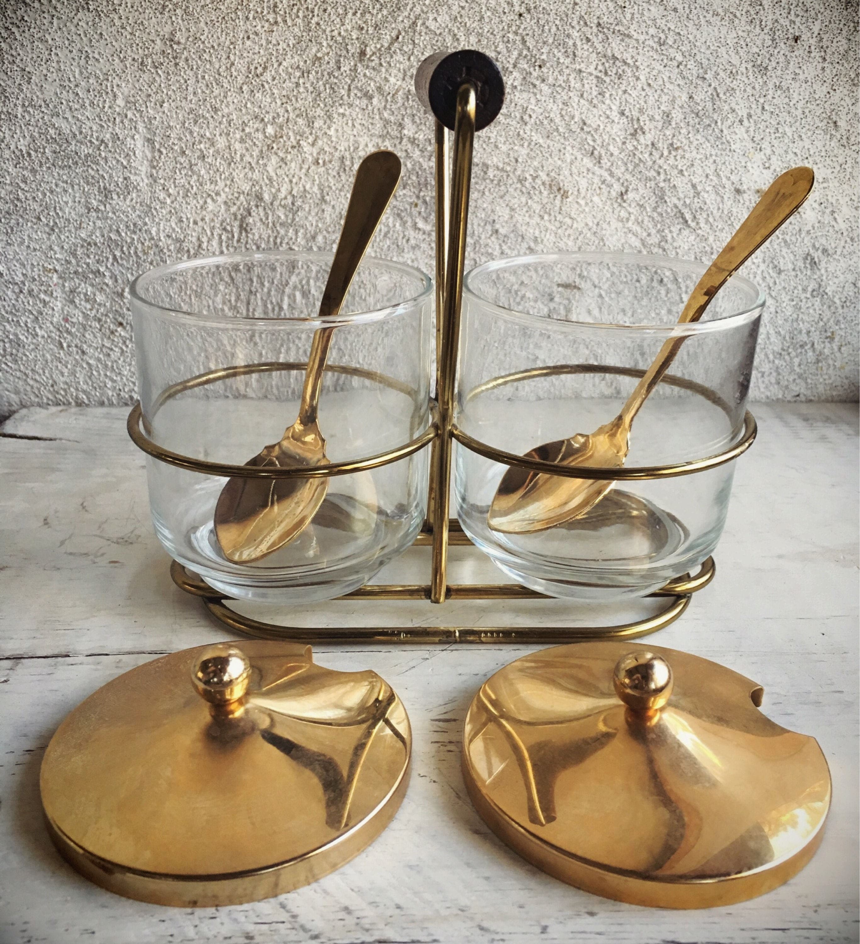 Mid Century Condiment Server with Teak Handle Caddy, Midcentury Decor ...