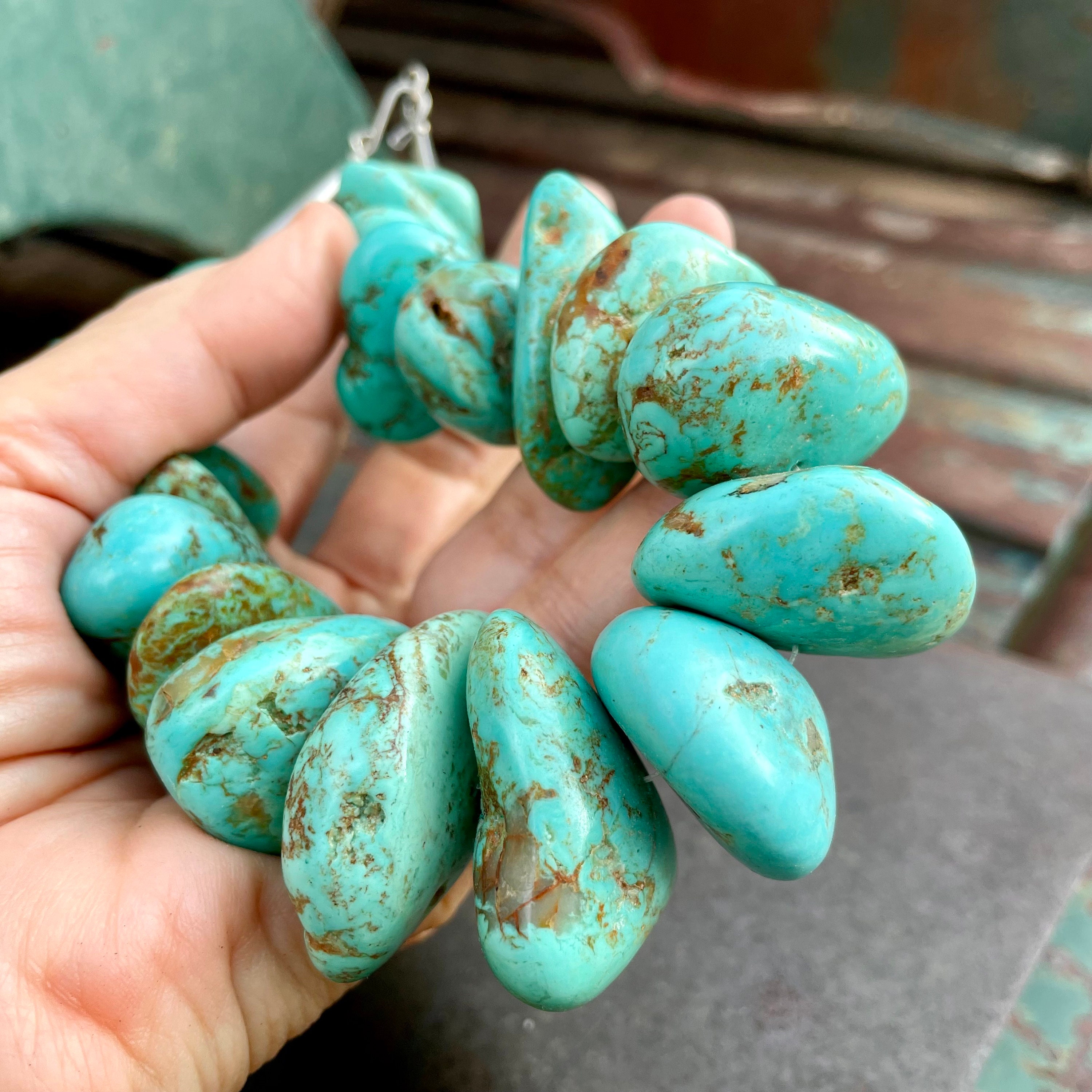 270g Vintage Turquoise HUGE Nugget Choker Necklace Approx 15, Silver ...