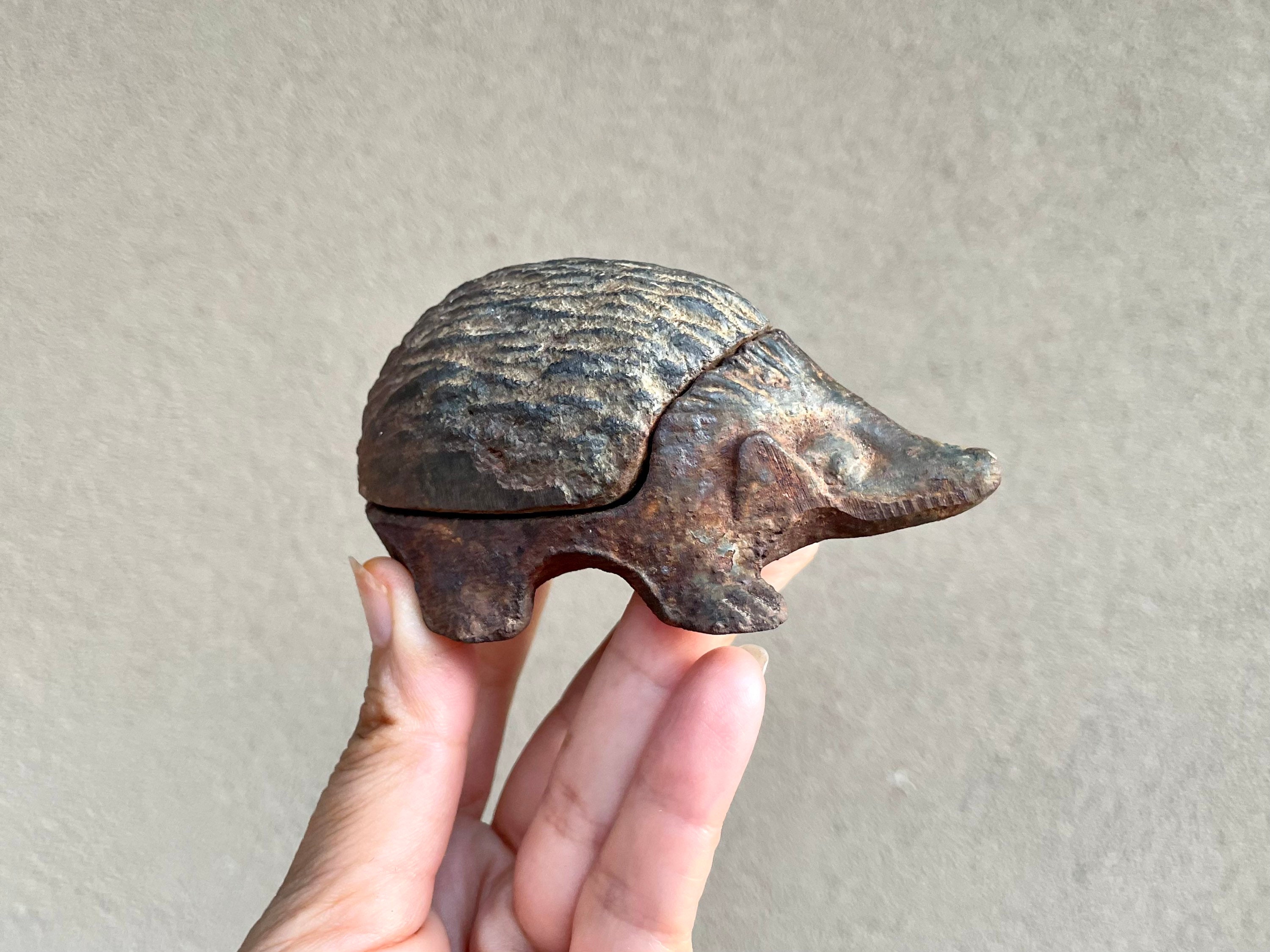 Rusty Cast Iron Hedgehog Figurine with Removable Lid, Exotic Animal ...