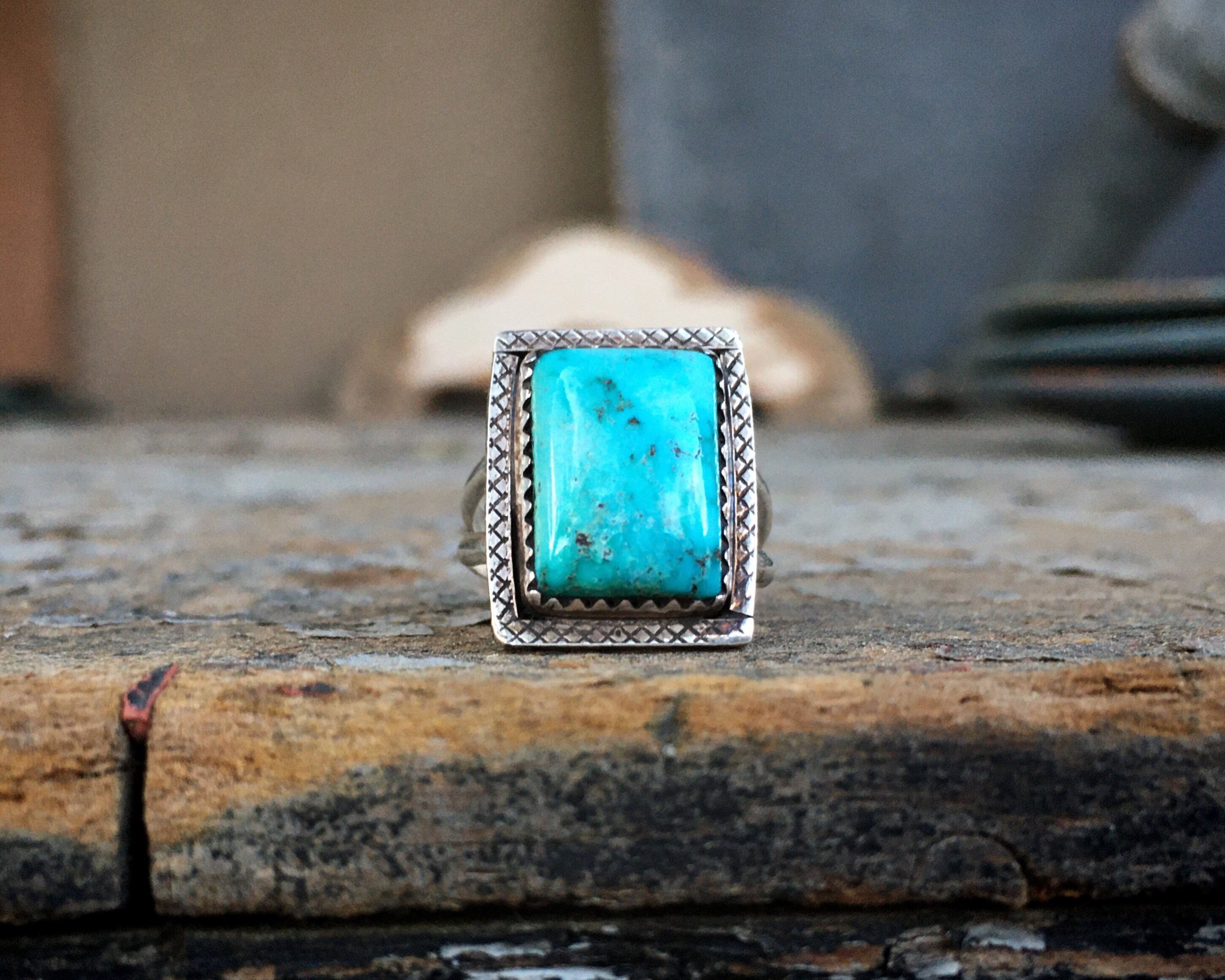 Size 6.75 Blue Turquoise Ring for Women, Southwestern Native American ...