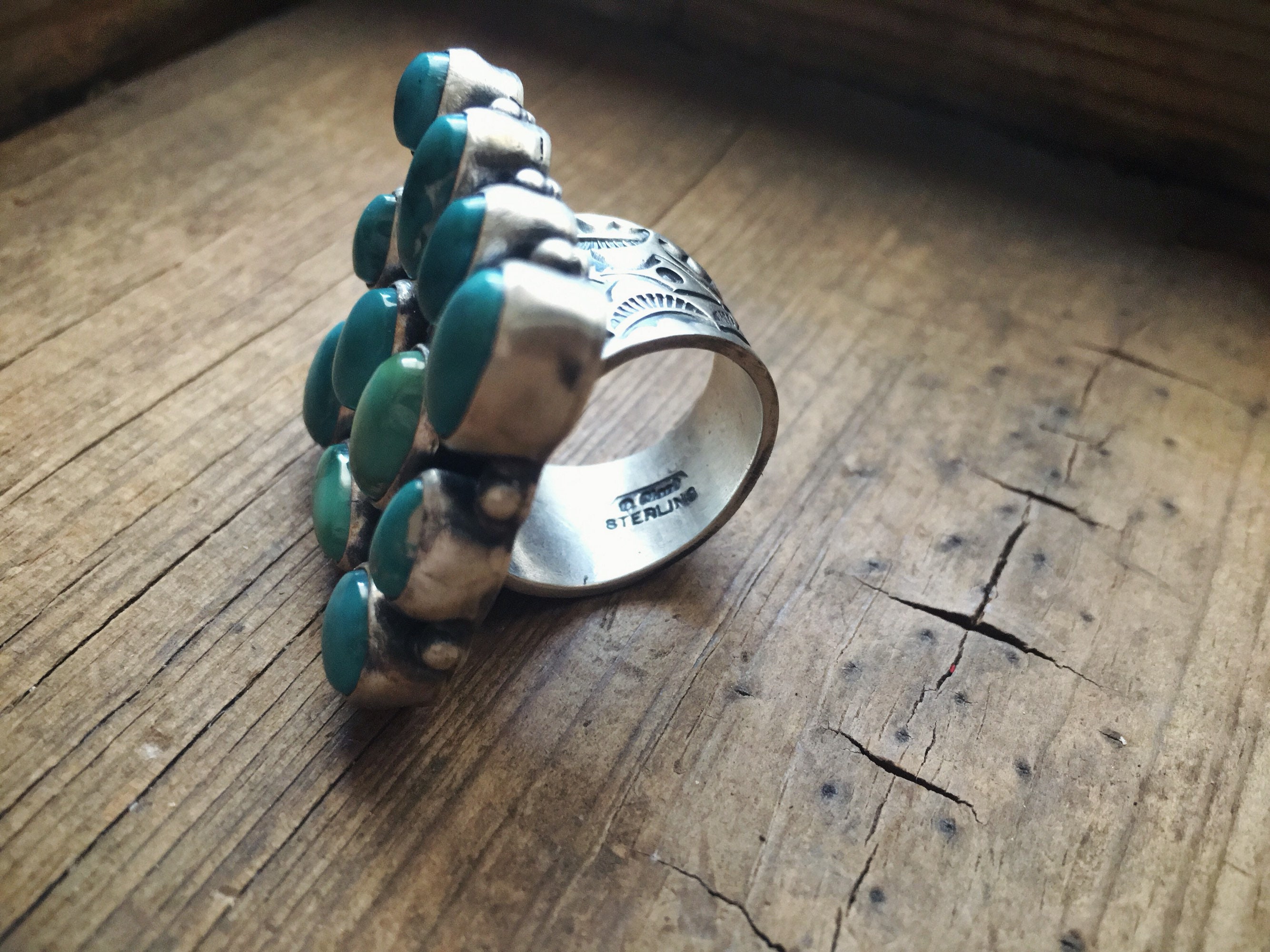 Vintage Large Navajo Cluster Turquoise Ring for Women Size 8.75, Native ...