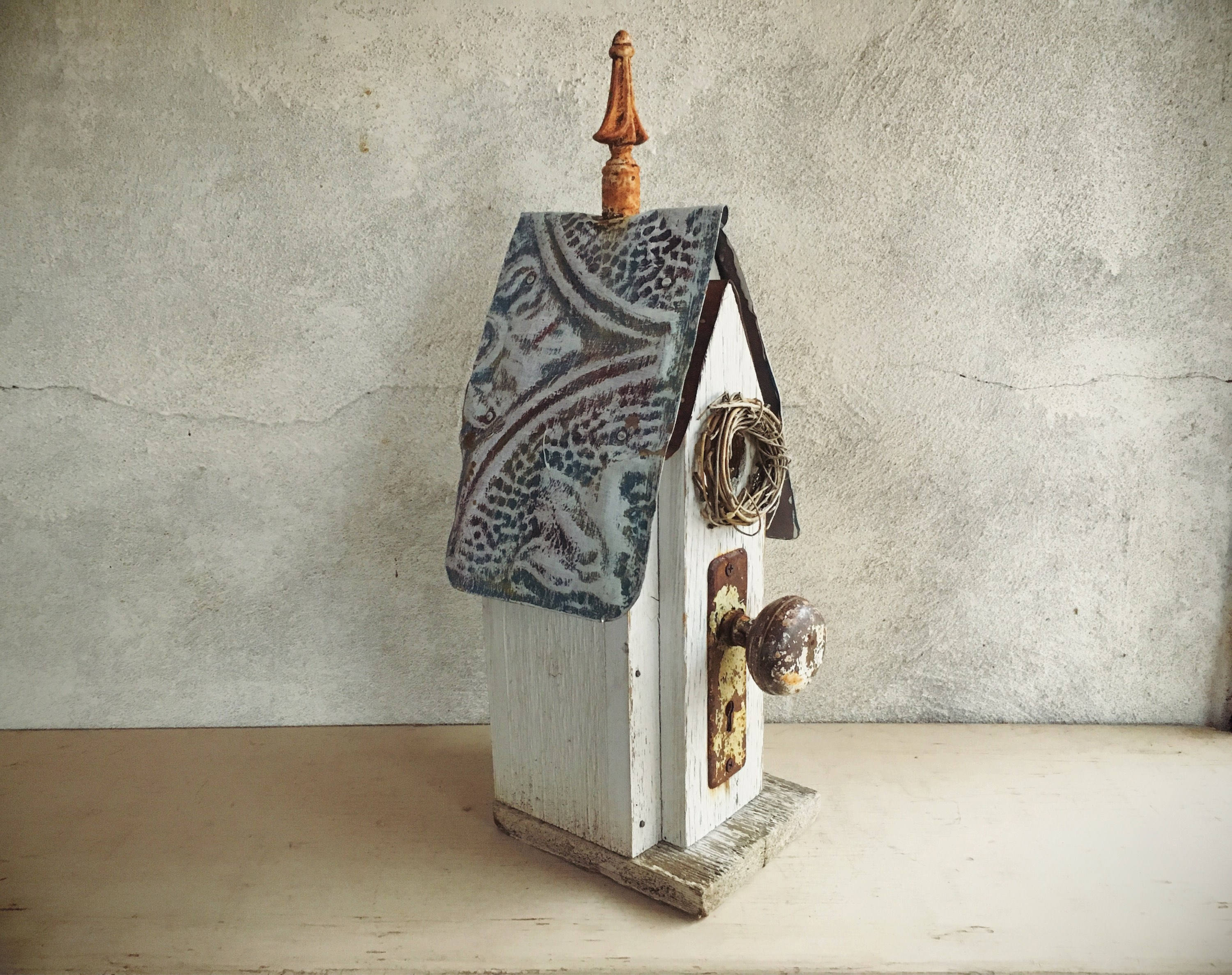 Rustic Birdhouse Wood with Metal Finial Steeple, Cottage Decor Spring ...