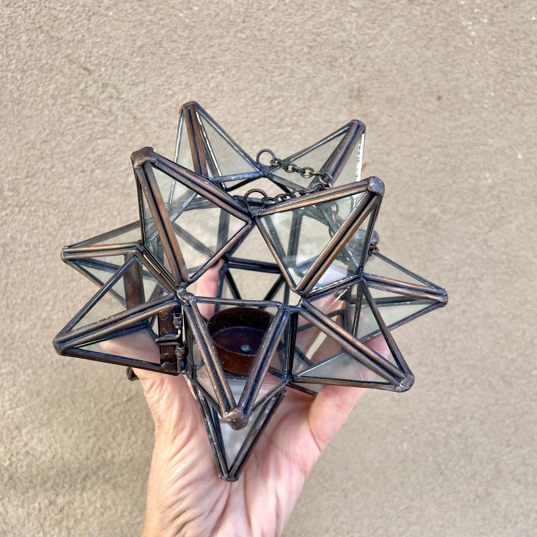 Vintage Three Dimensional Glass & Metal Star Candle Holder With ...