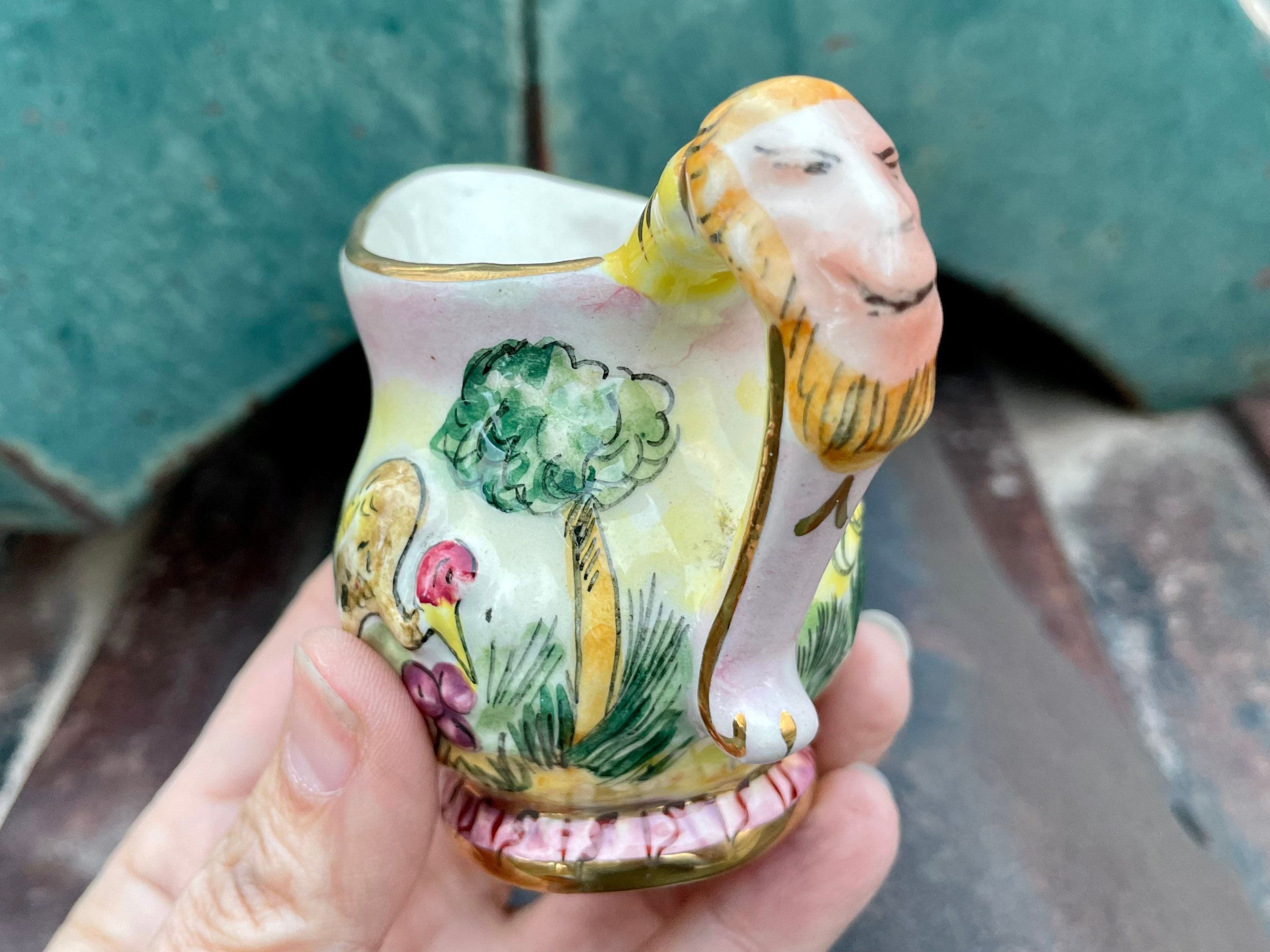 Vintage Capodimonte Creamer Boy with Lute Cranes and Lion's Head Handle ...