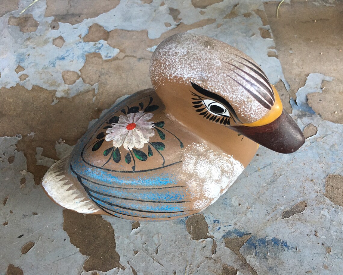 Mexican Pottery Goose Duck Figurine with Painted Floral | Etsy