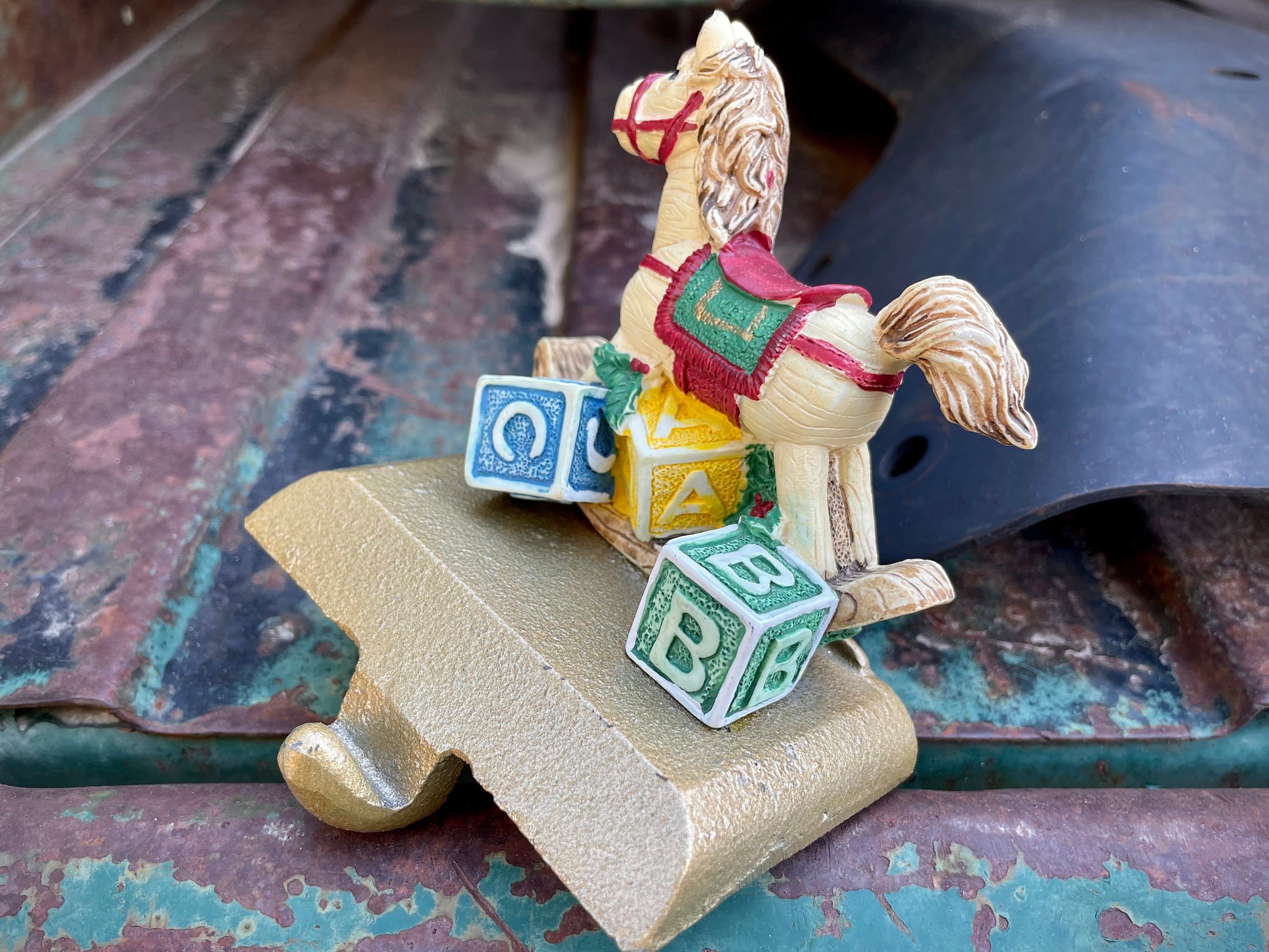 Cast Iron and Resin Toy Horse ABC Stocking Holder for Mantle, Vintage ...