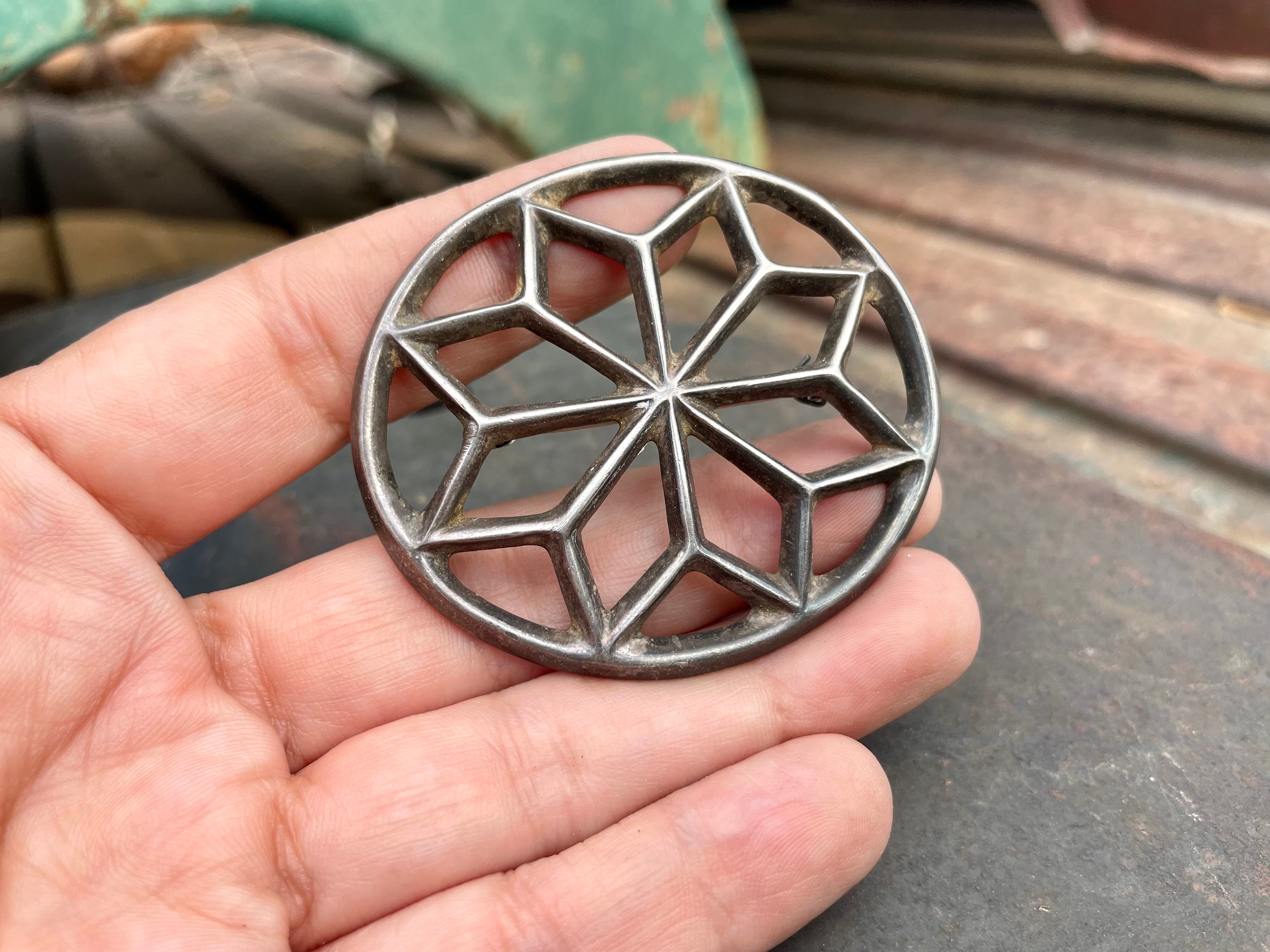 Vintage Hopi Navajo Sandcast Silver Star Brooch Pin (Clasp Broken ...