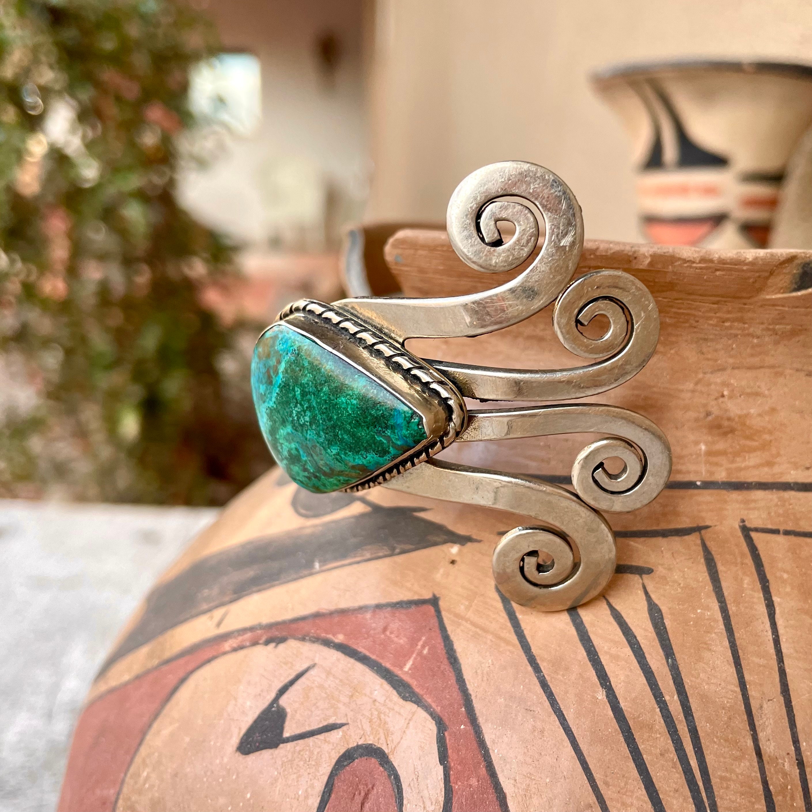 Vintage Upcycled Silverplate Fork Bangle Bracelet w/ Chrysocolla, Funky ...