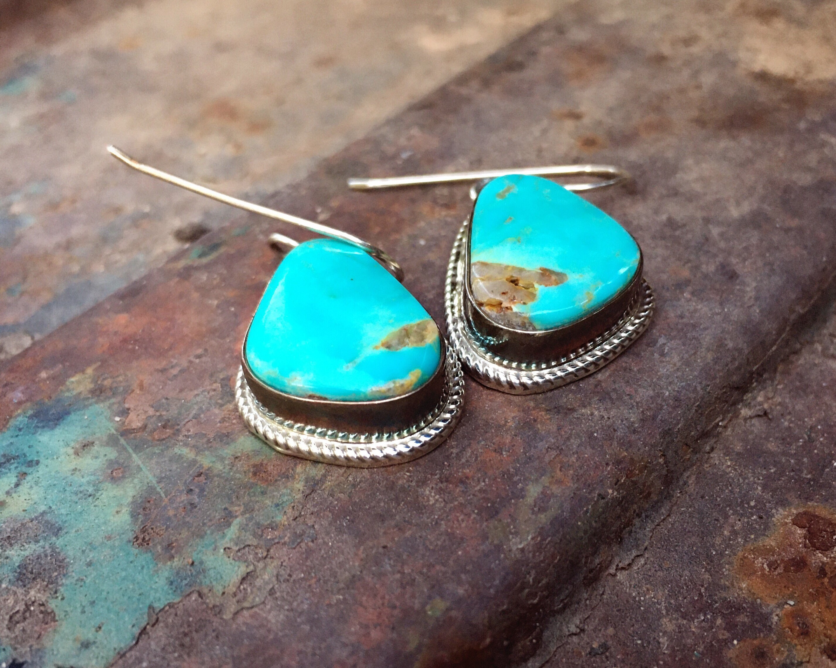 Small Simple Triangle Shaped Turquoise Earrings by Navajo Shirley Henry ...