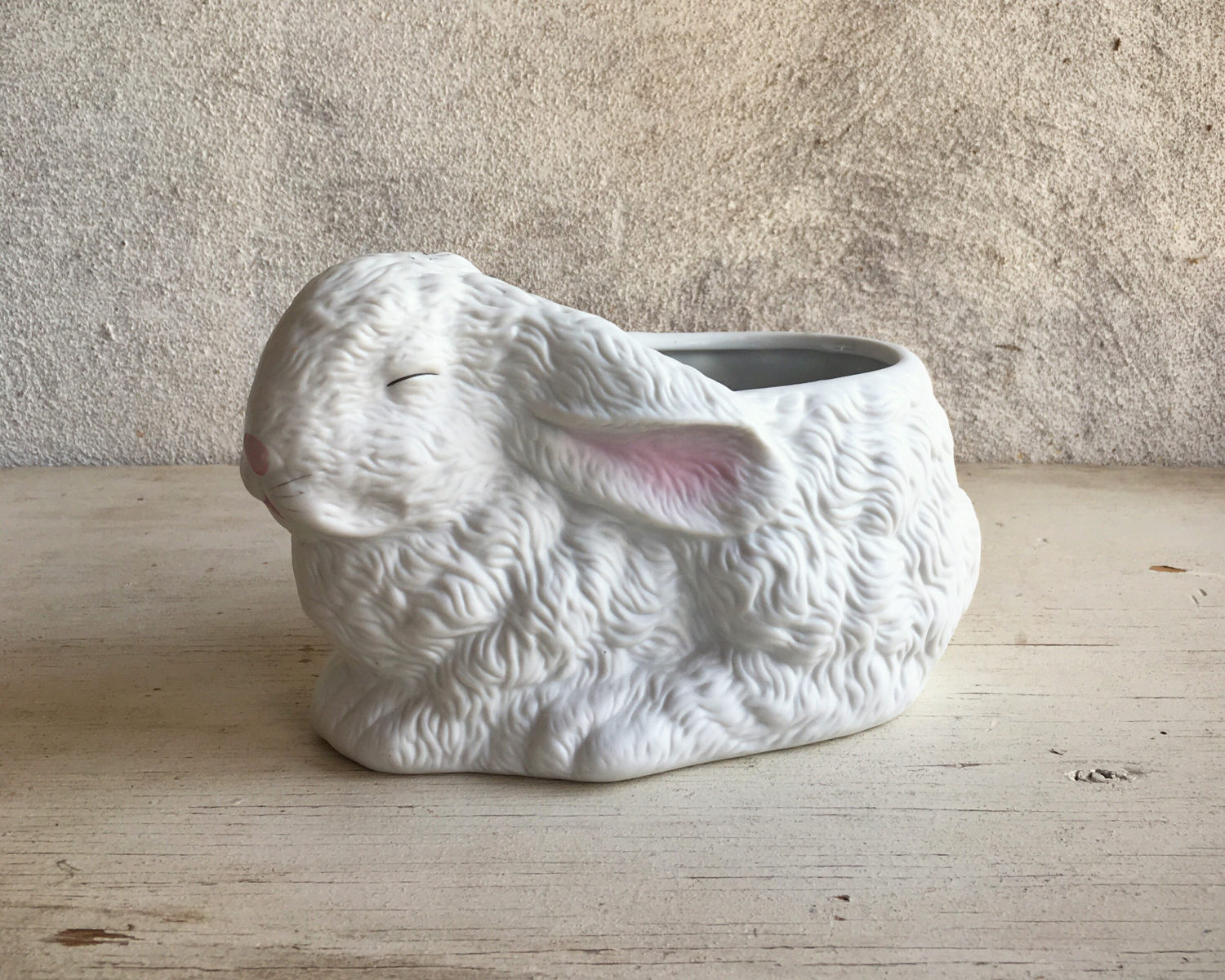 1987 white rabbit planter bisque porcelain, Easter rabbit pot, Easter ...