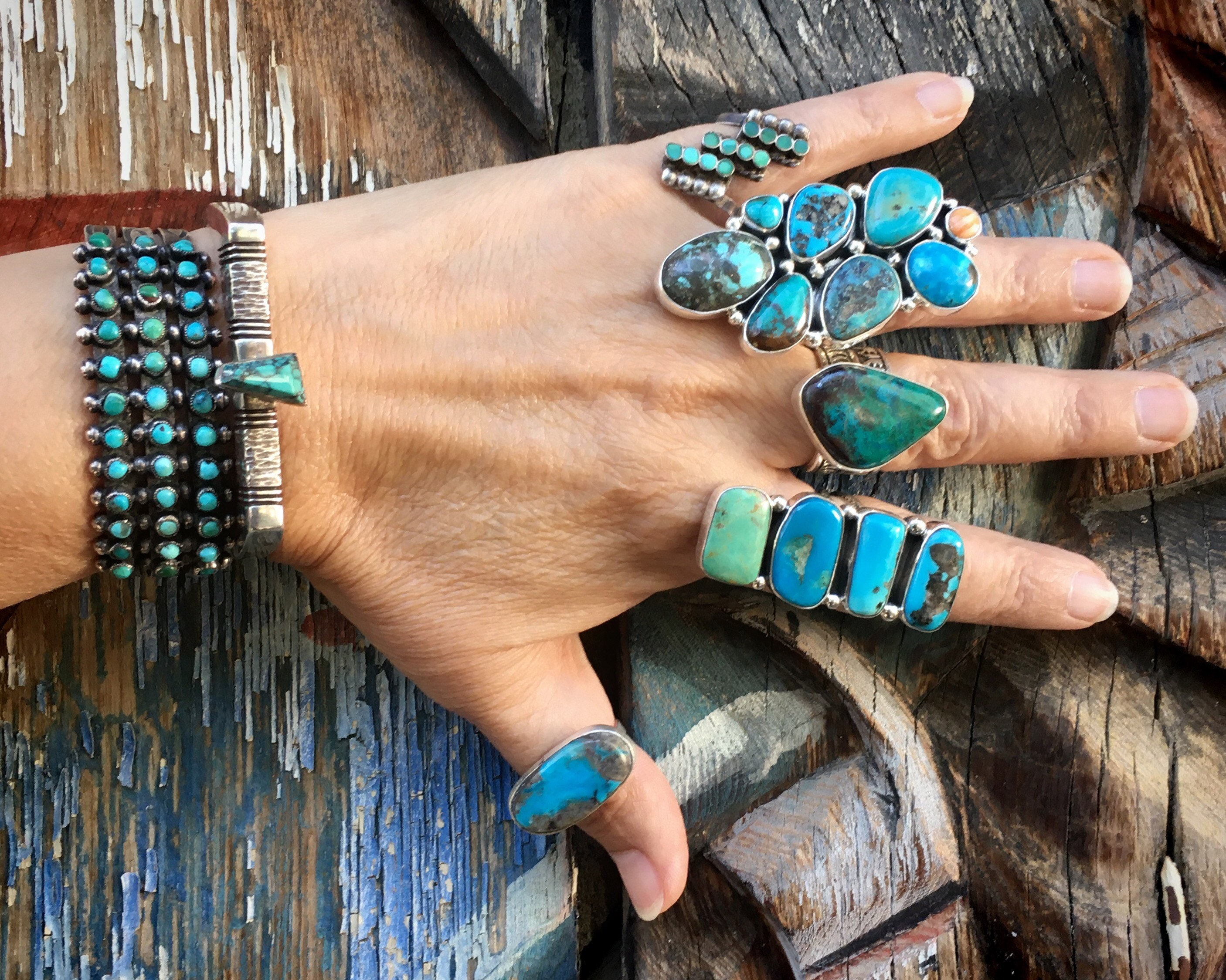 31g Huge Turquoise Cluster Ring with Spiny Oyster Adjustable Size ...