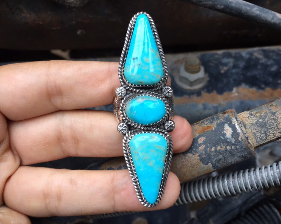 Heavy Large Turquoise Ring Size 9 for Men or Women, Native American ...