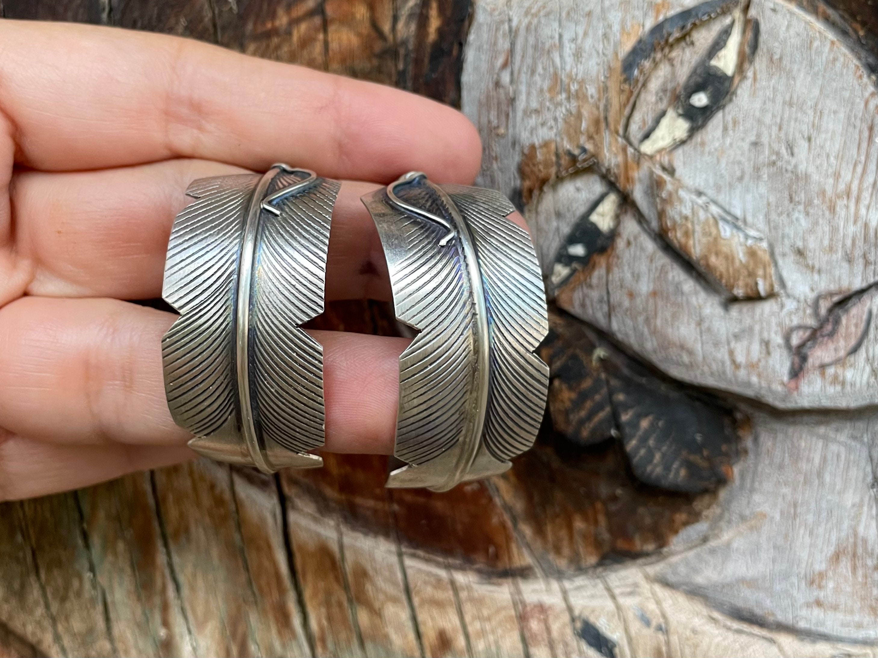 Navajo Chris Charley Sterling Silver Feather Hoop Earrings for Women ...