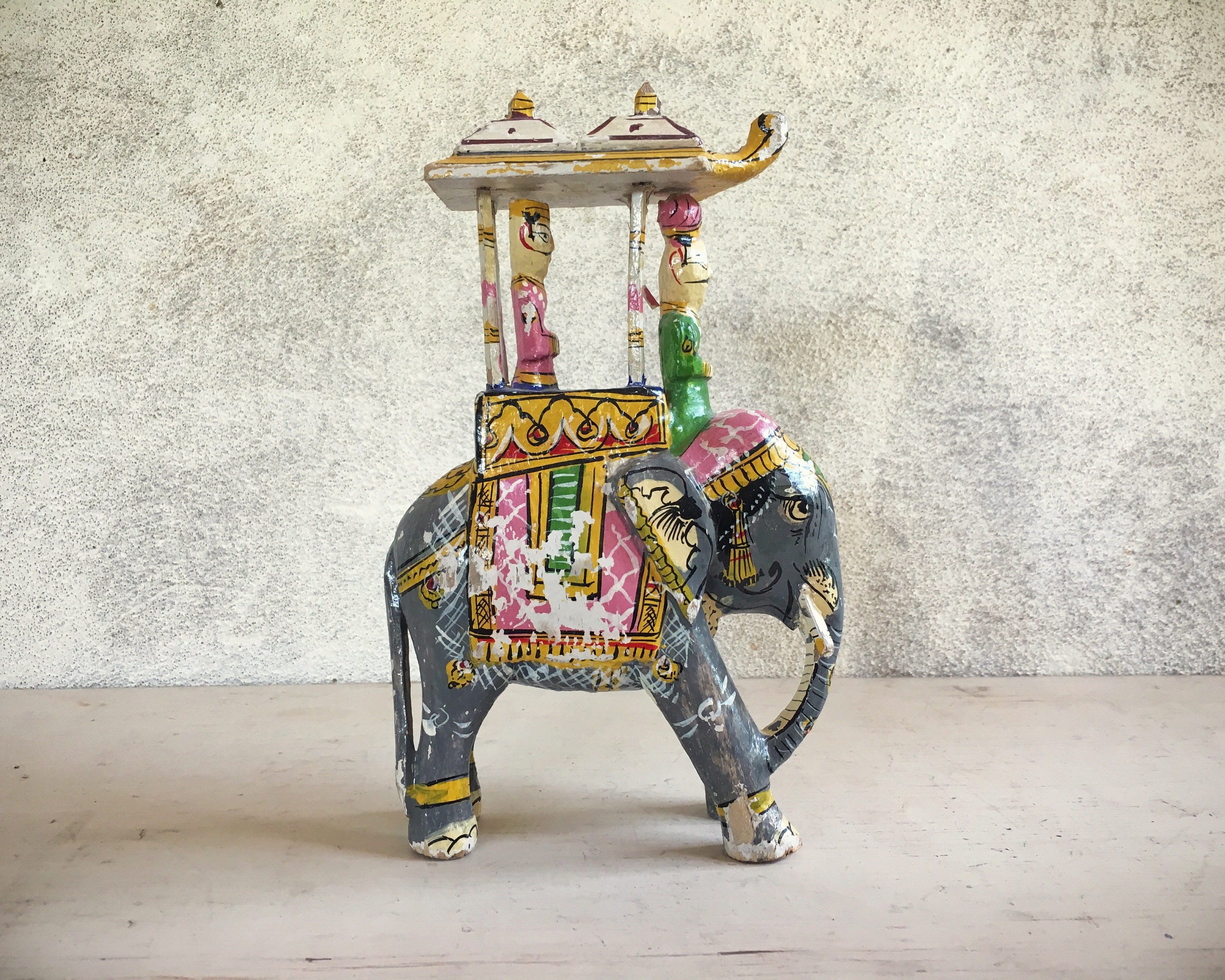 Vintage wooden elephant folk art, elephant statue, Indian folk art ...