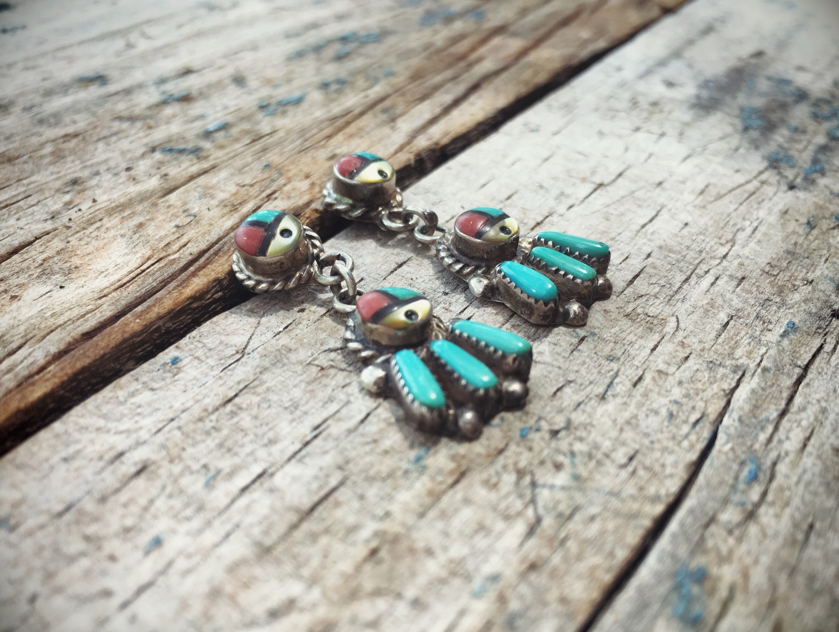 Signed Zuni Sun Face Earrings for Women Vintage Turquoise Coral Yellow ...