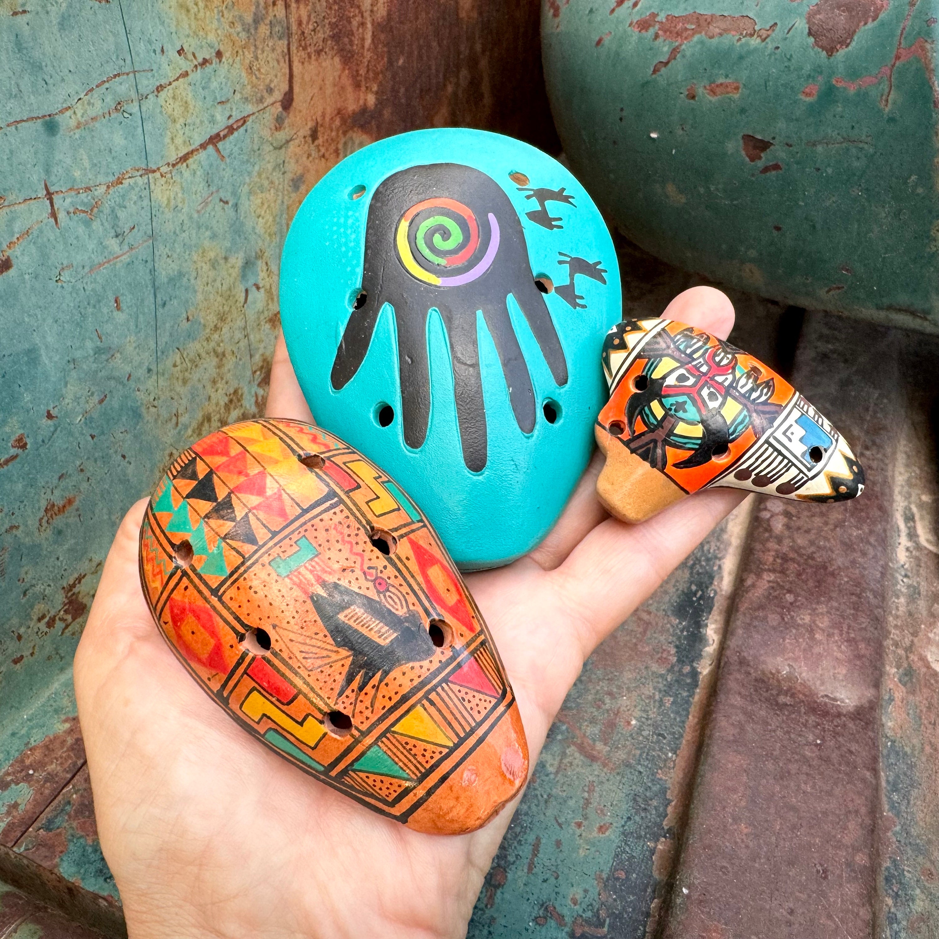 Instant Collection Handmade Pottery Whistle Ocarinas Colorful, Peruvian ...