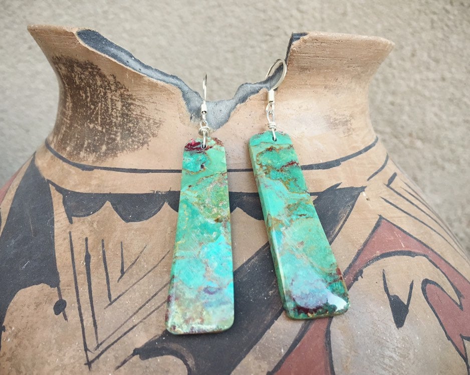 Slab Turquoise Earrings for Women, Native American Indian Jewelry Santo ...