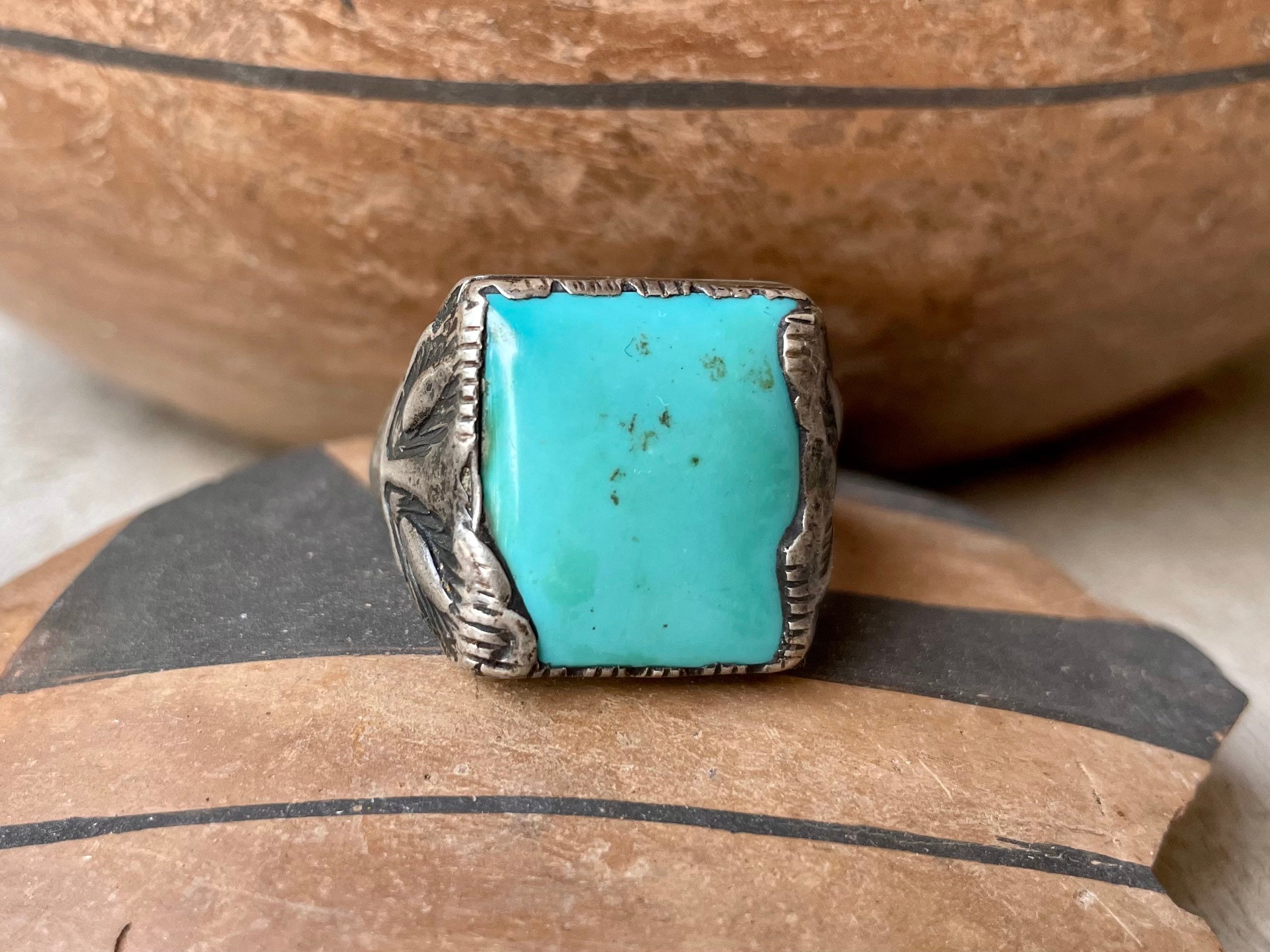 Vintage Blue Turquoise Biker Ring Size 11.75, Square Shape, Mexican ...