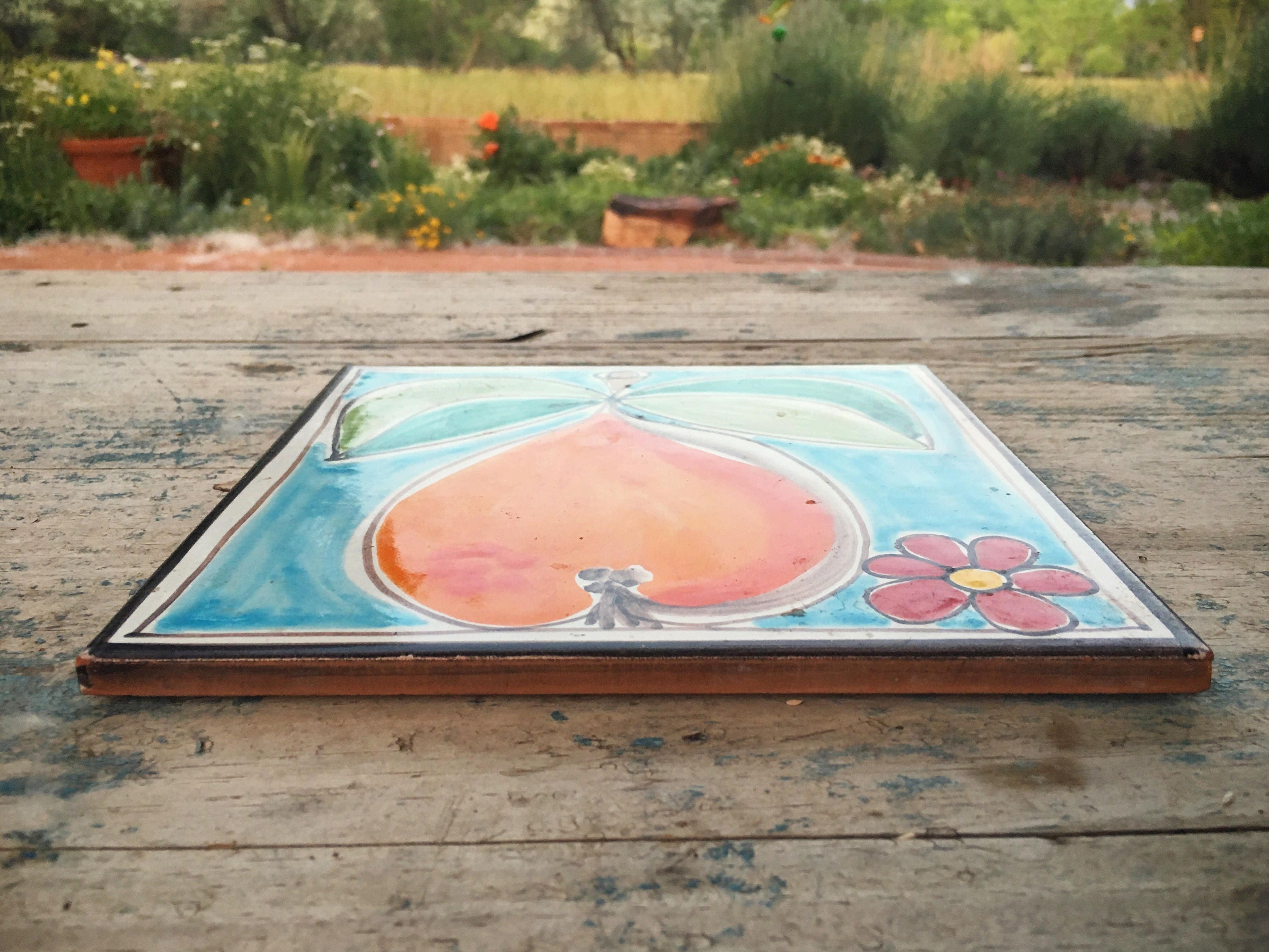 Midcentury 8x8 Cannara Italy ceramic tile trivet, pop art pottery pear ...