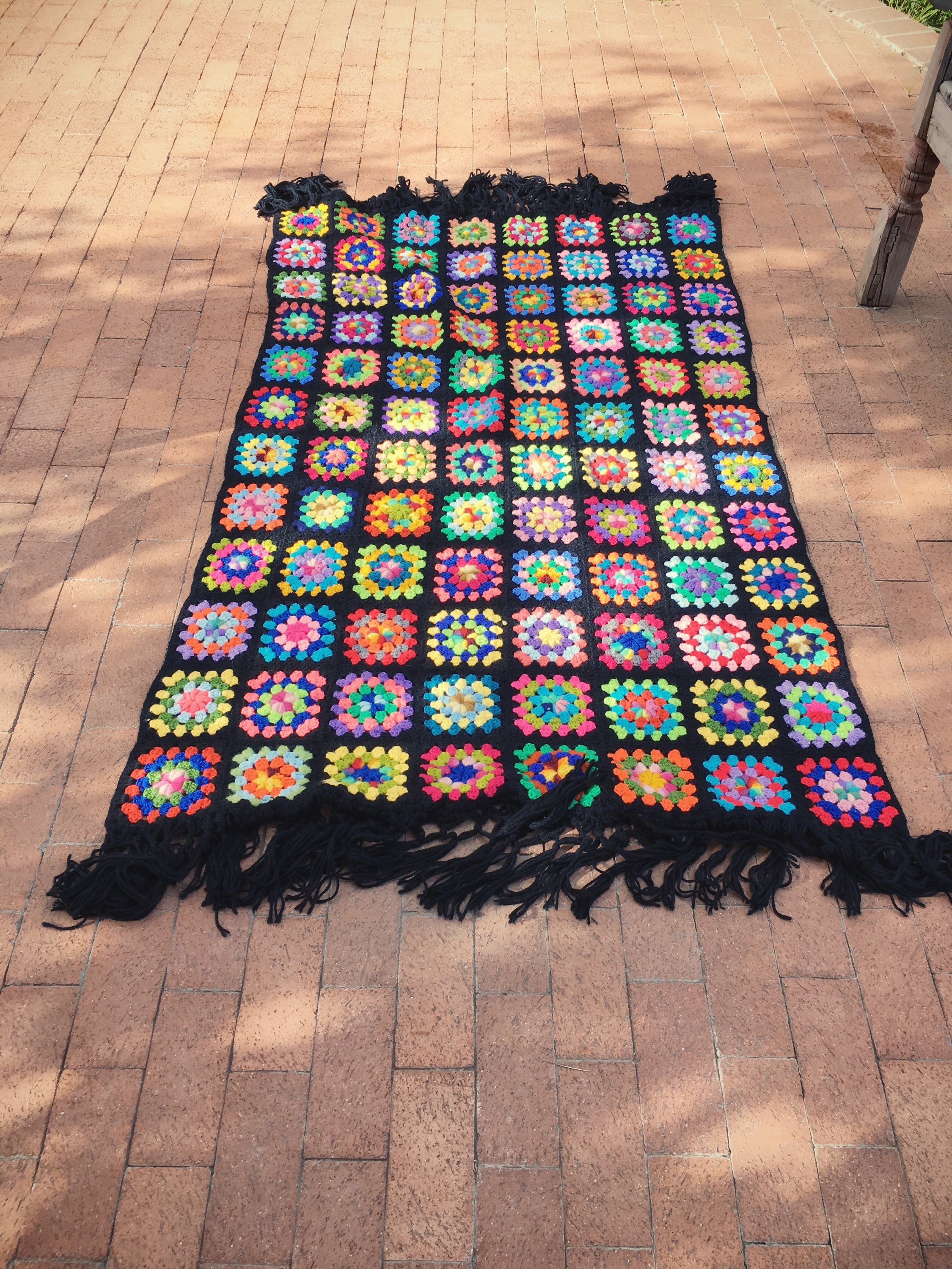 Crochet Afghan Throw Blanket Granny Square, Bohemian Decor, Retro Decor ...