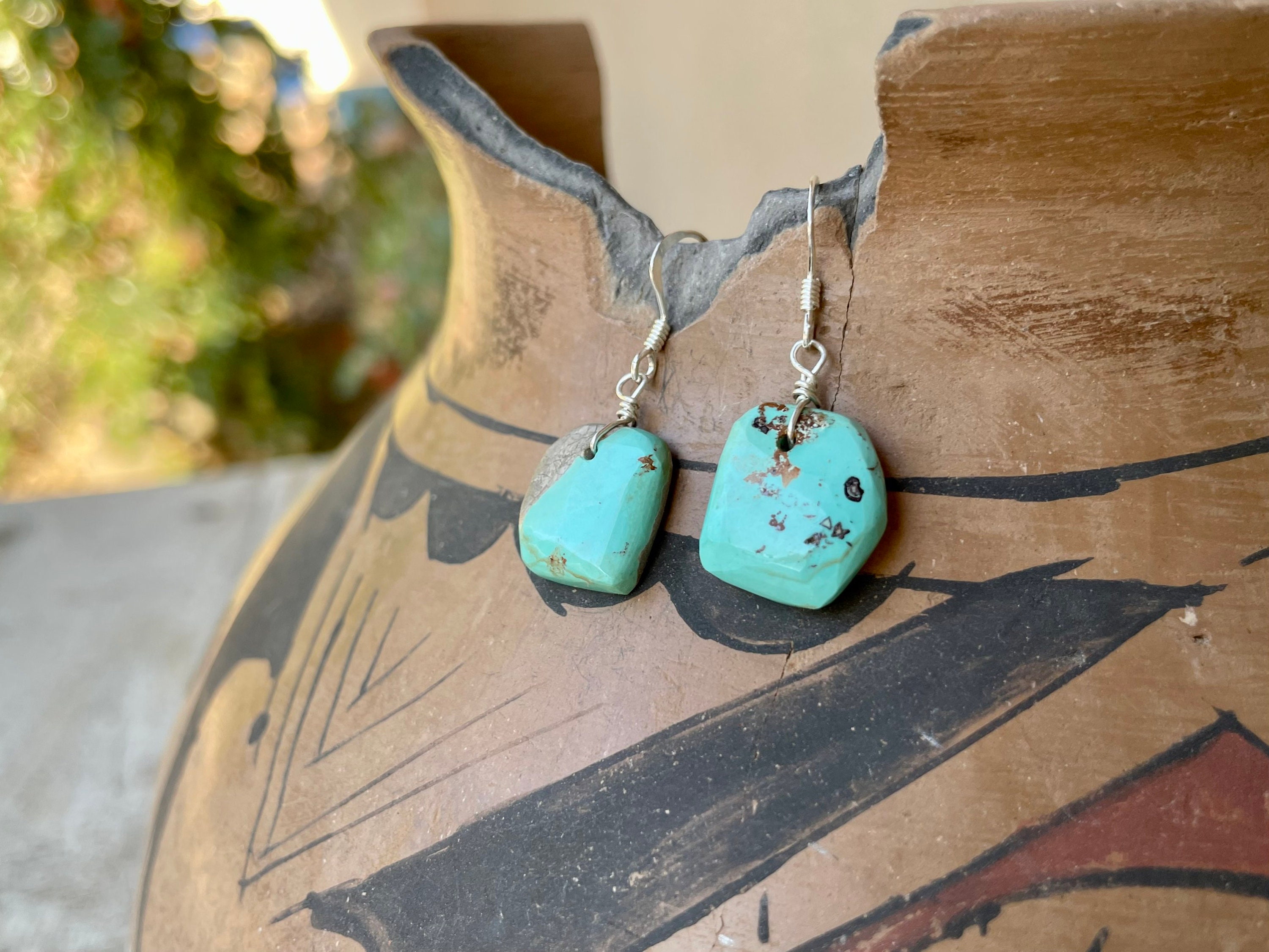 Very Small Natural Turquoise Tab Earrings by Santo Domingo Ray Lovato ...
