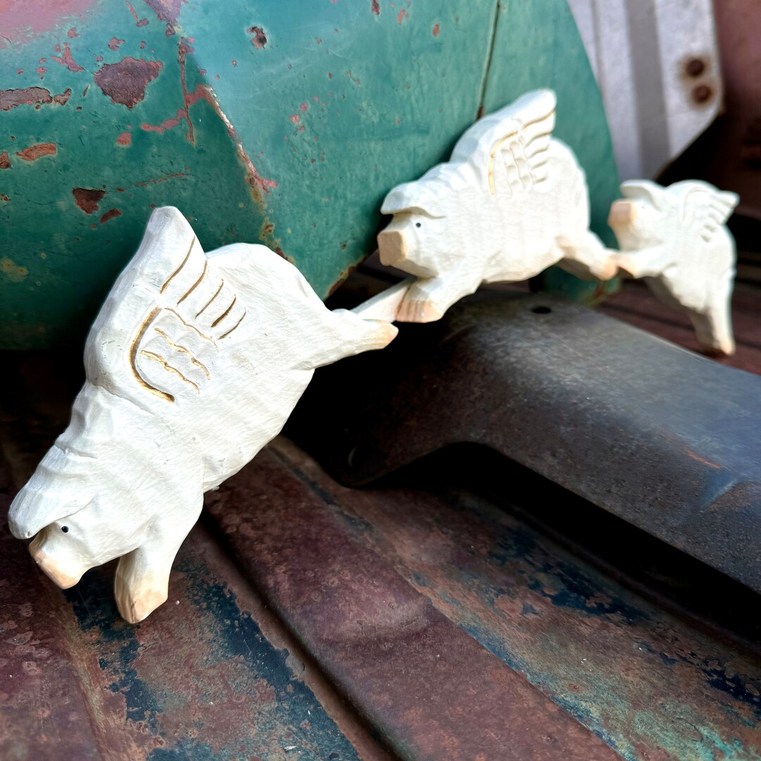 Vintage Carved and Painted Wooden Flying Pigs Wall Hanging Made in ...