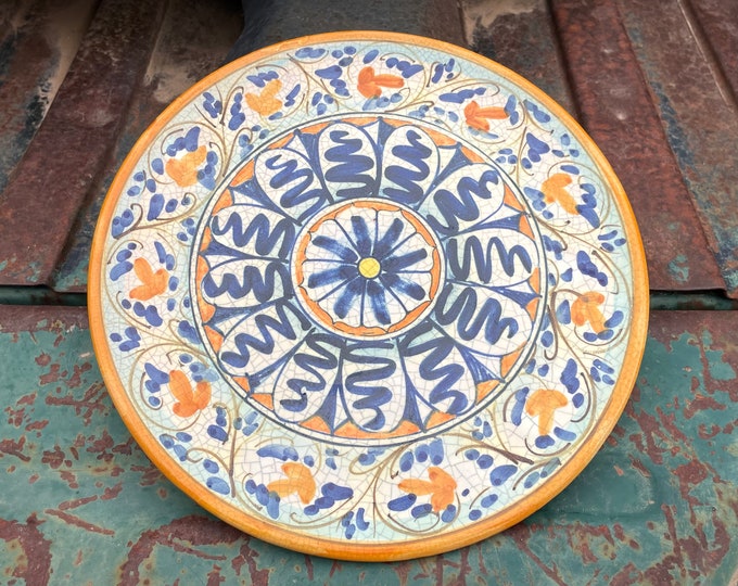 Vintage 10" Mexican Talavera Plate Wall Hanging Blue Yellow, Rustic ...