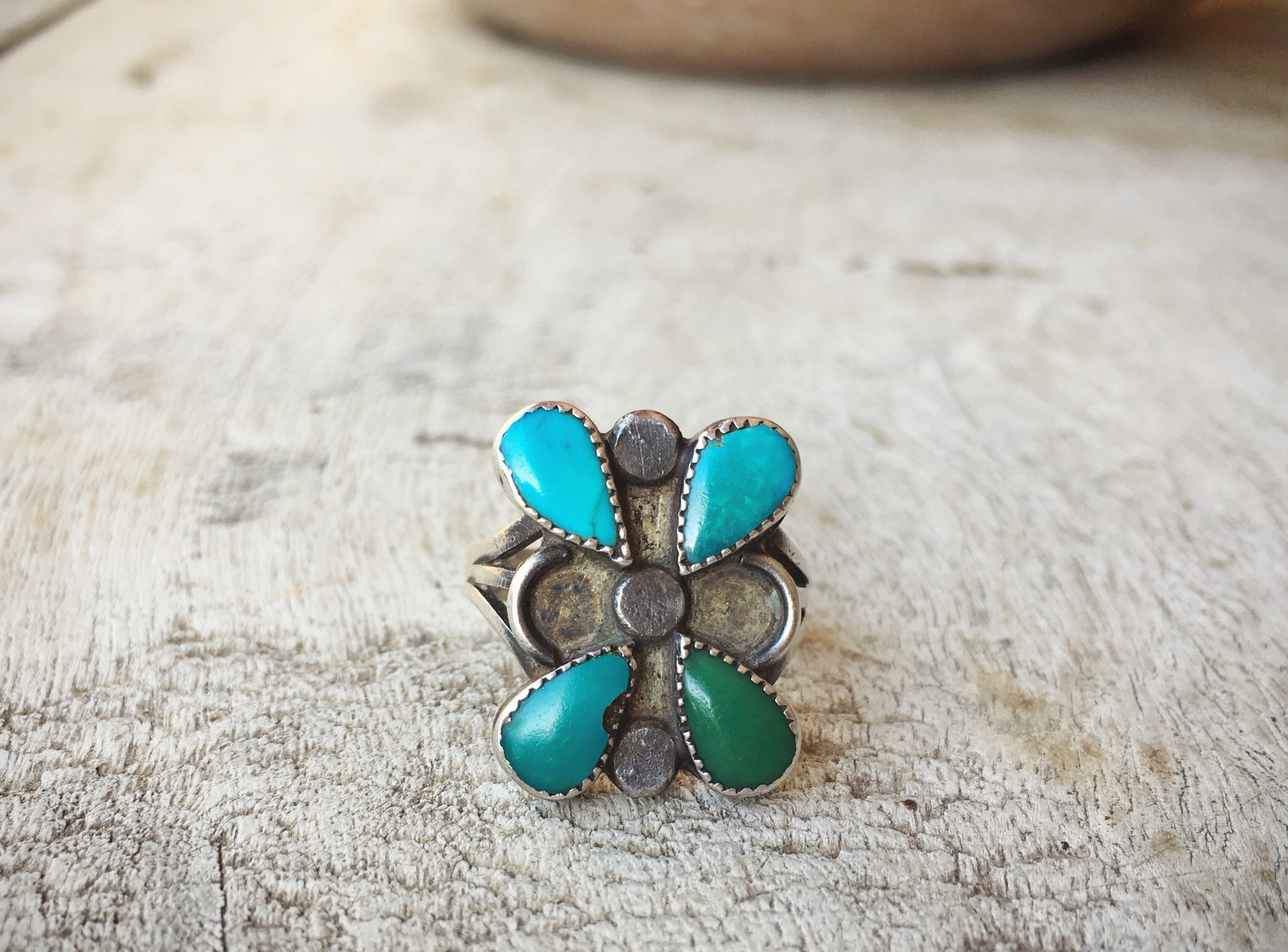Vintage Zuni Turquoise Ring Butterfly Design Size 5, Native American ...