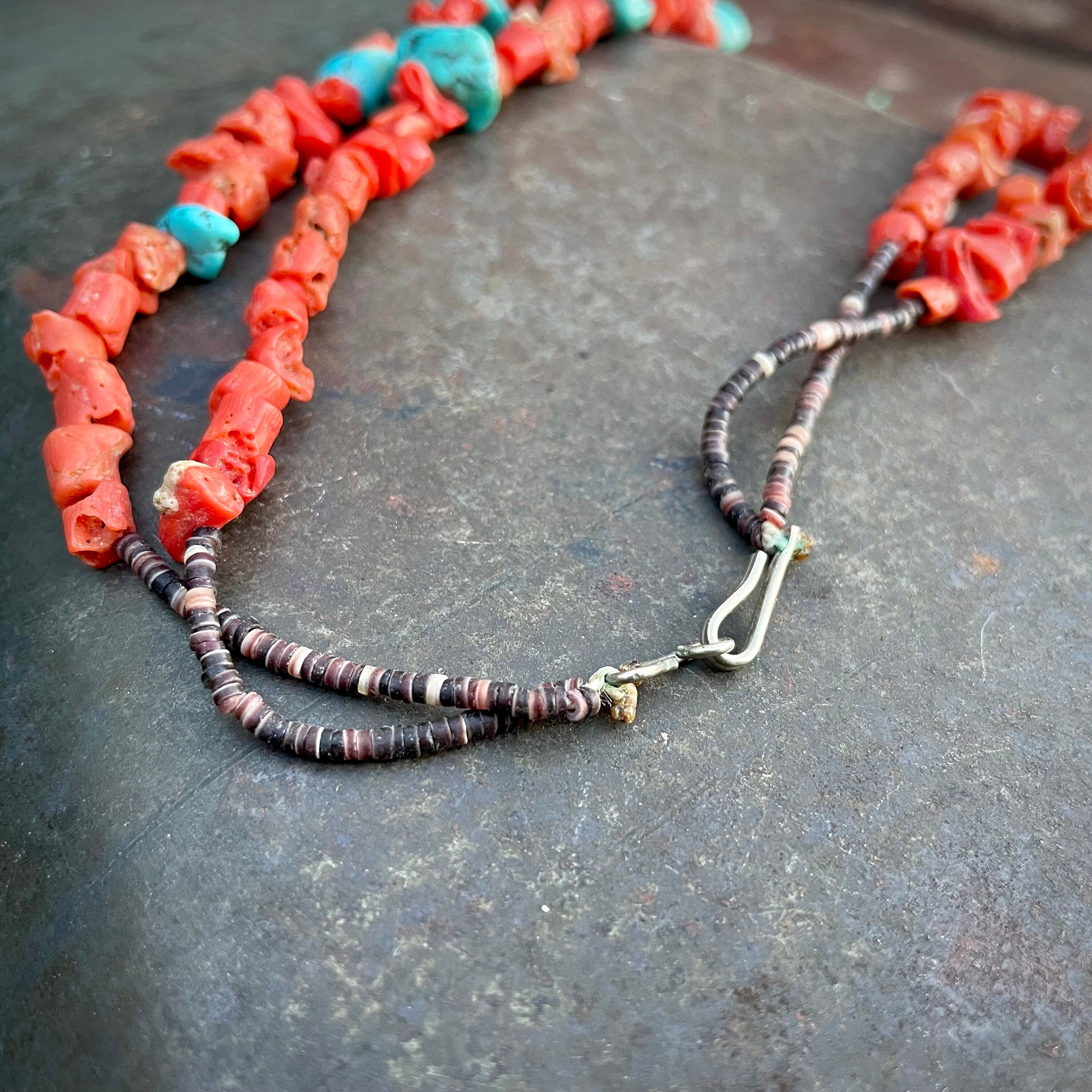 Vintage Two Strand Natural Red Coral Branch Beads and Turquoise Nugget ...