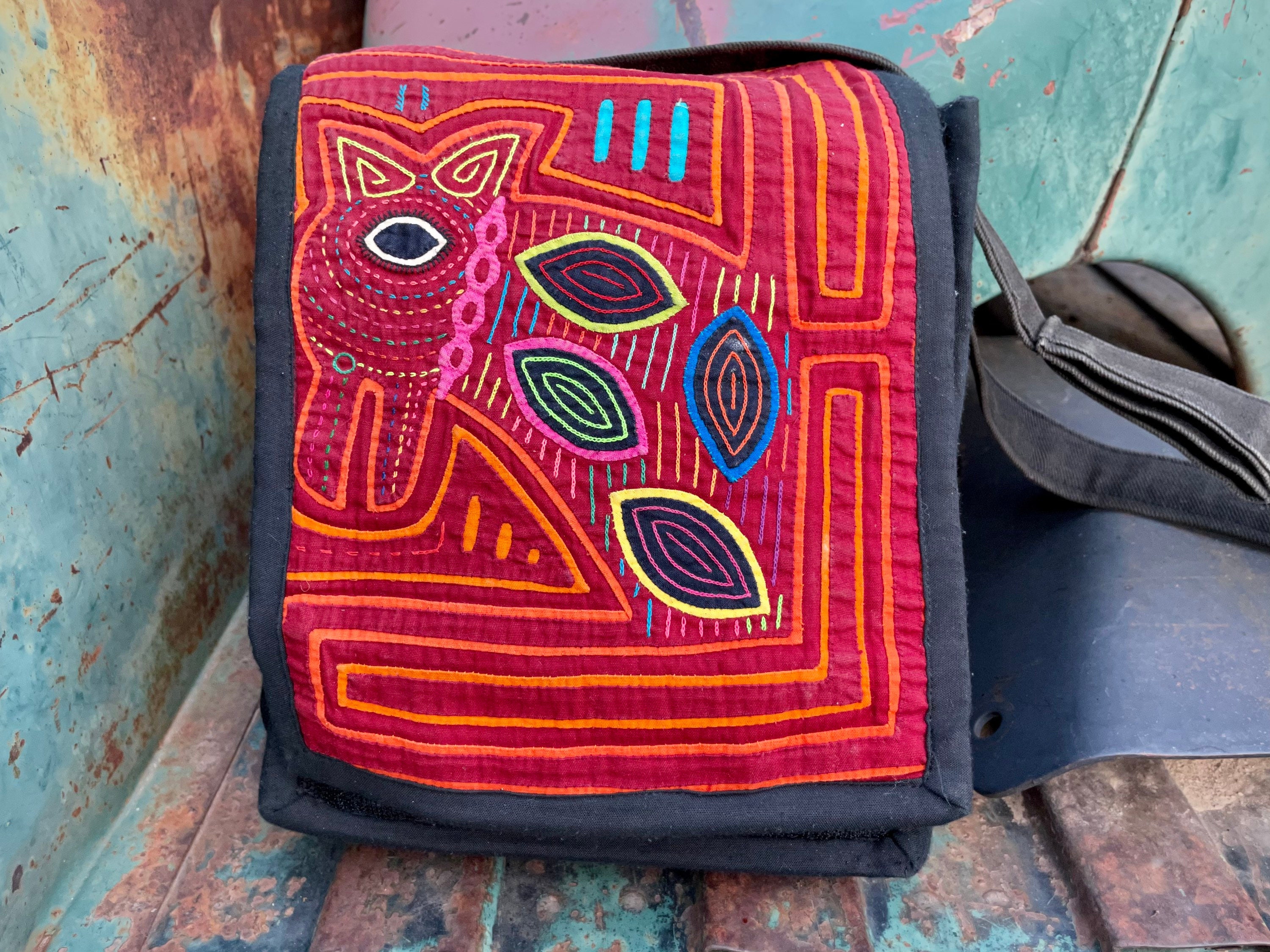 Mola Textile Purse Shoulder Book Bag, Vintage Fabric Panel Applique ...