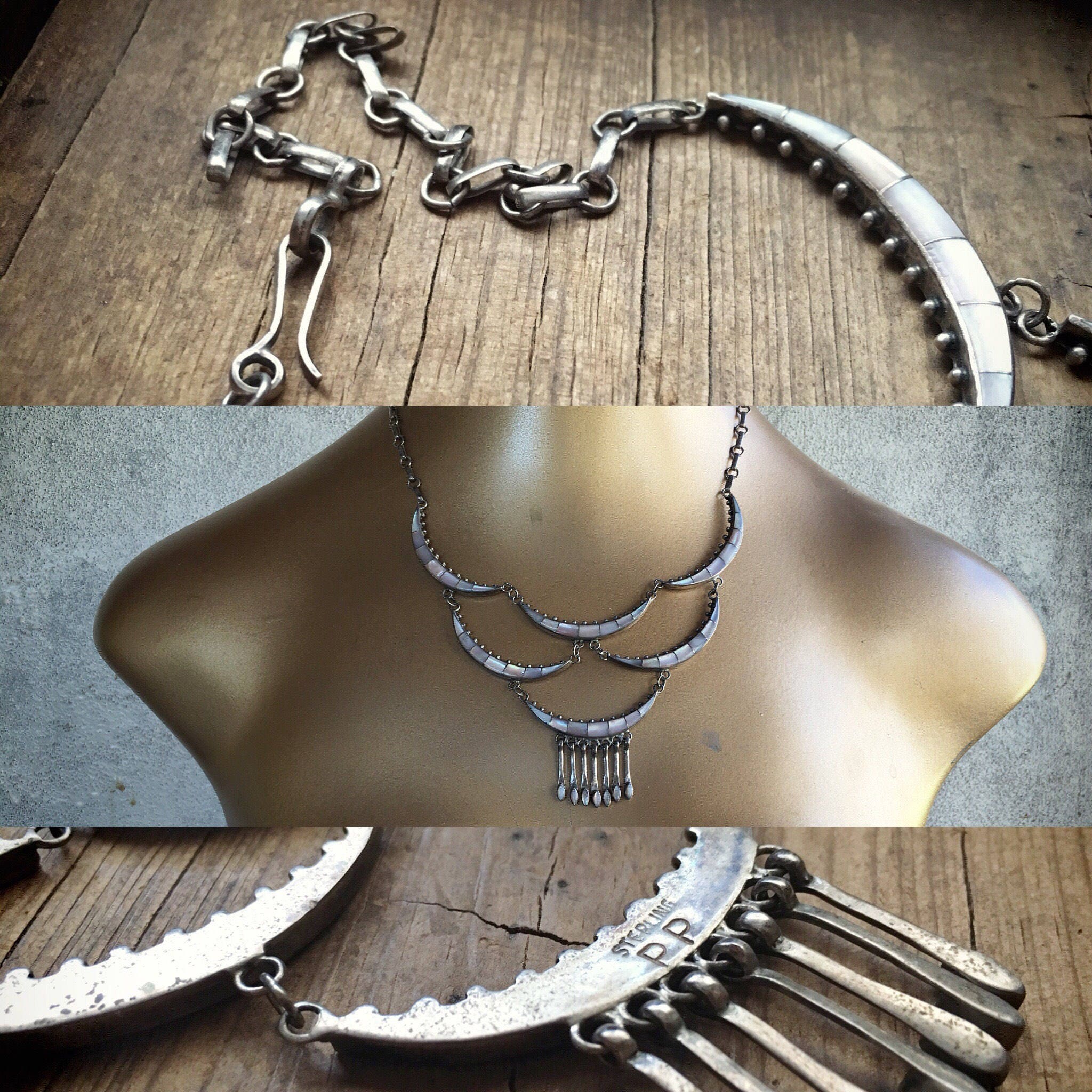 Vintage Sterling Silver and Mother of Pearl Channel Inlay Necklace ...