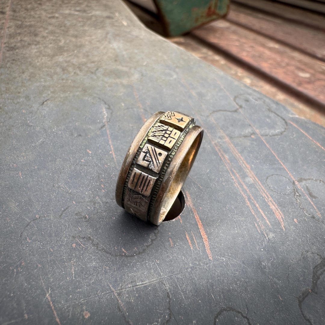 Navajo Roderick & Marilyn Tenorio Sterling Silver 14K Gold Band Approx ...