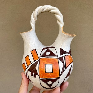 Vintage Acoma Pueblo Pottery Wedding Vase With Braided Handle, Native ...