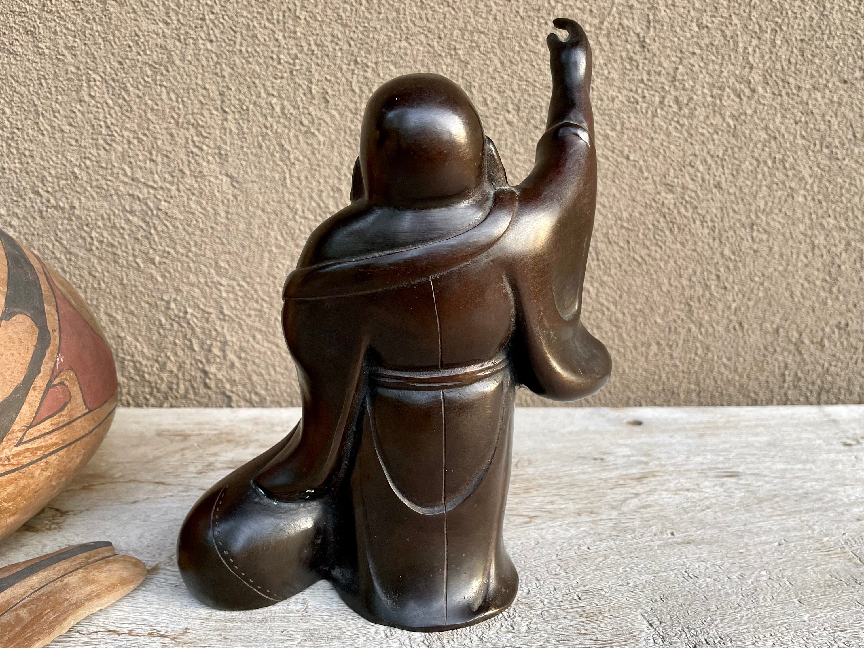 Heavy Signed Copper Bronze Hotei Figurine, Good Luck Talisman ...