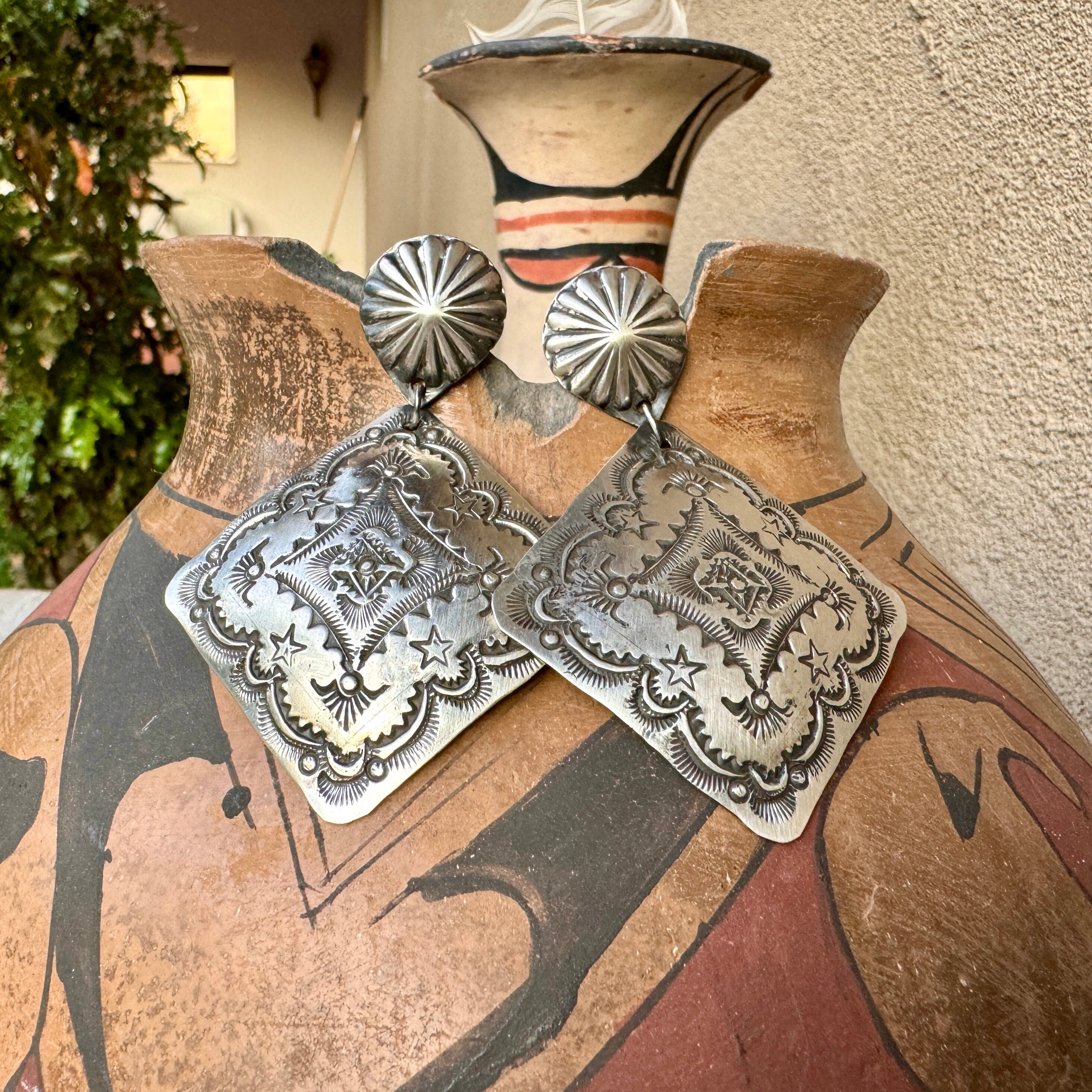 Large Sterling Silver Concho Earrings by Navajo Vince Platero, Native ...
