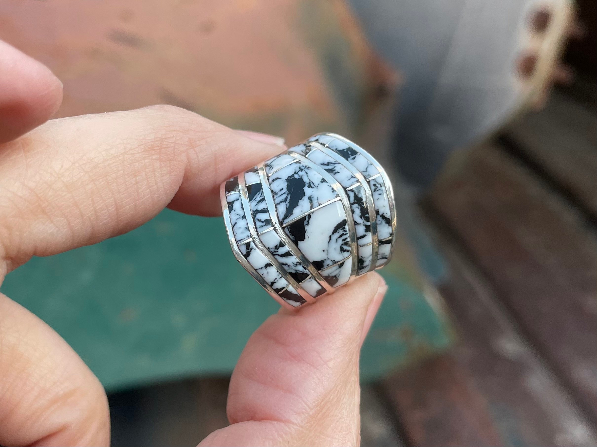 Navajo Andrew Enrico White Buffalo Band Size 8, Split Shank Channel ...