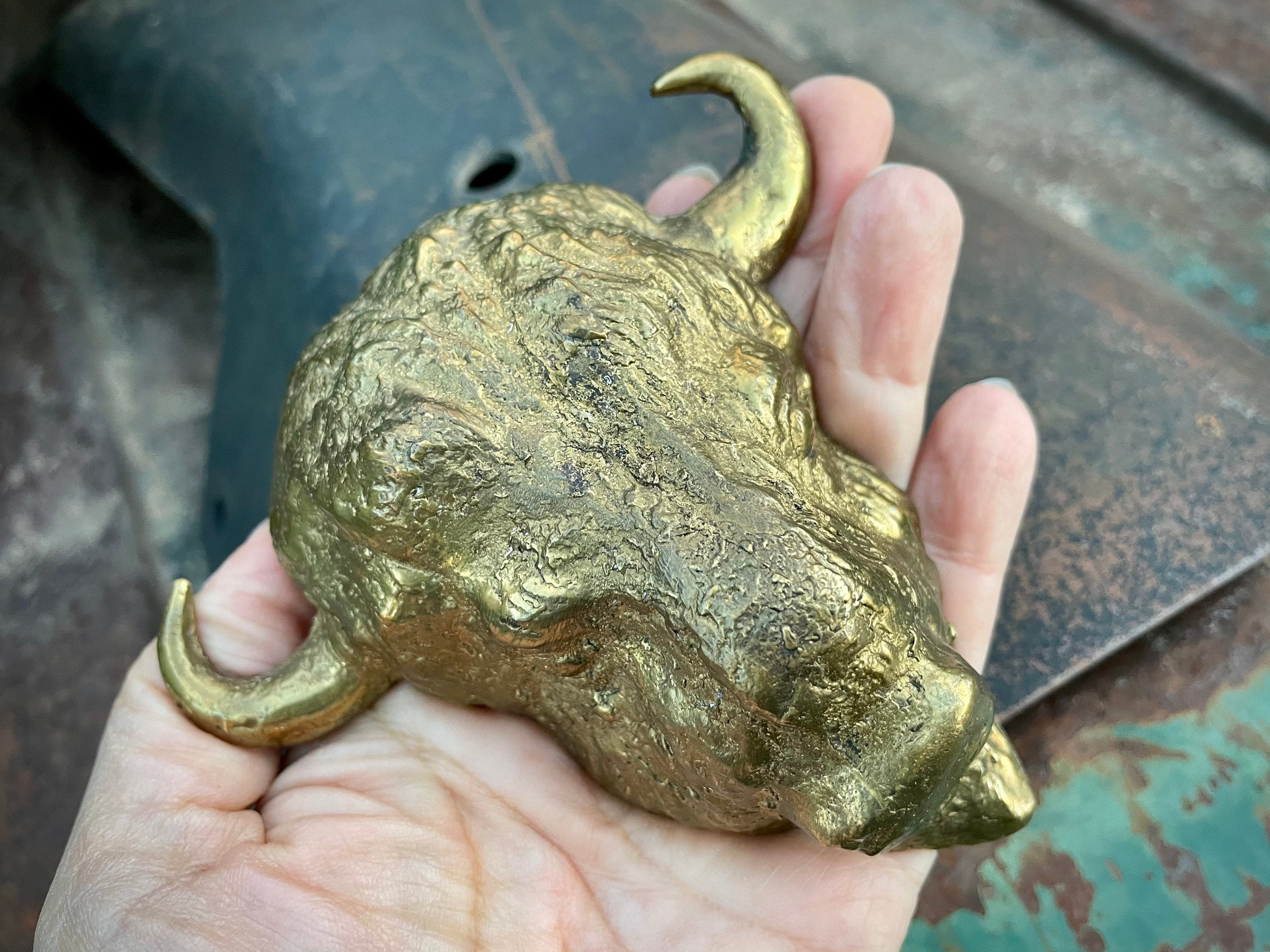 Vintage Heavy Brass Bison Buffalo Head Wall Ornament Hanger ...