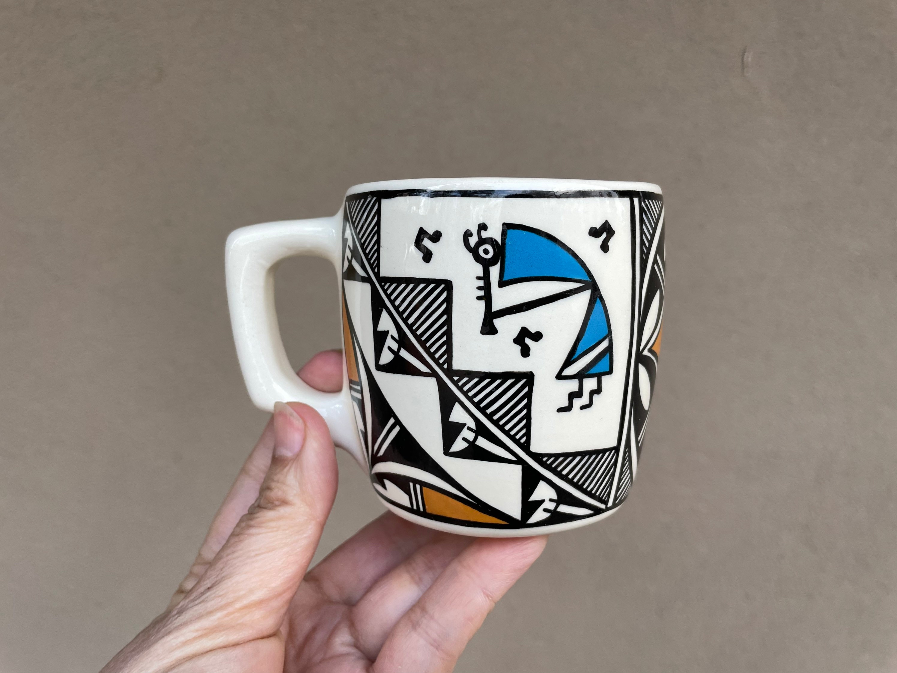 Two Vintage Acoma Pueblo Mugs by Laura Vallo, Poured Mold Pottery ...