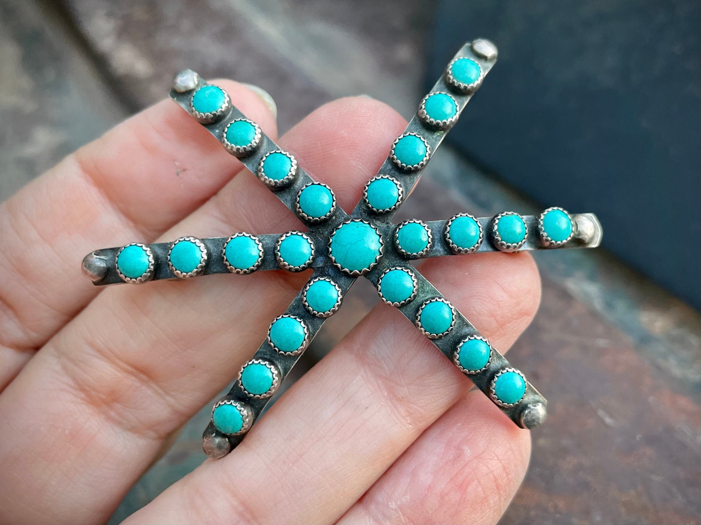 Six Point Star Turquoise Brooch Pin Fred Harvey Era, Vintage Native ...