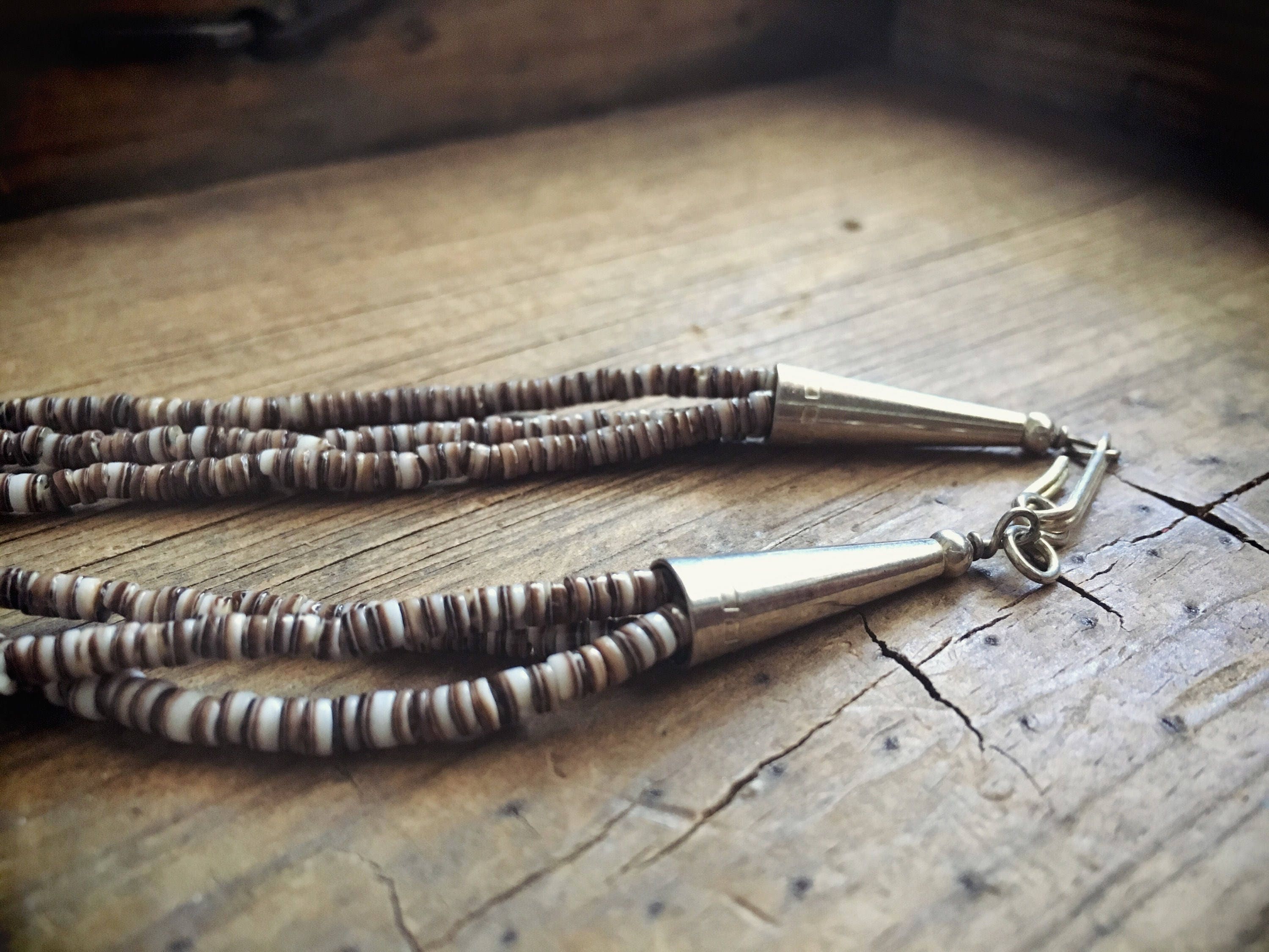 Three Strand Natural Turquoise Olive Shell Heishi Necklace Santo ...