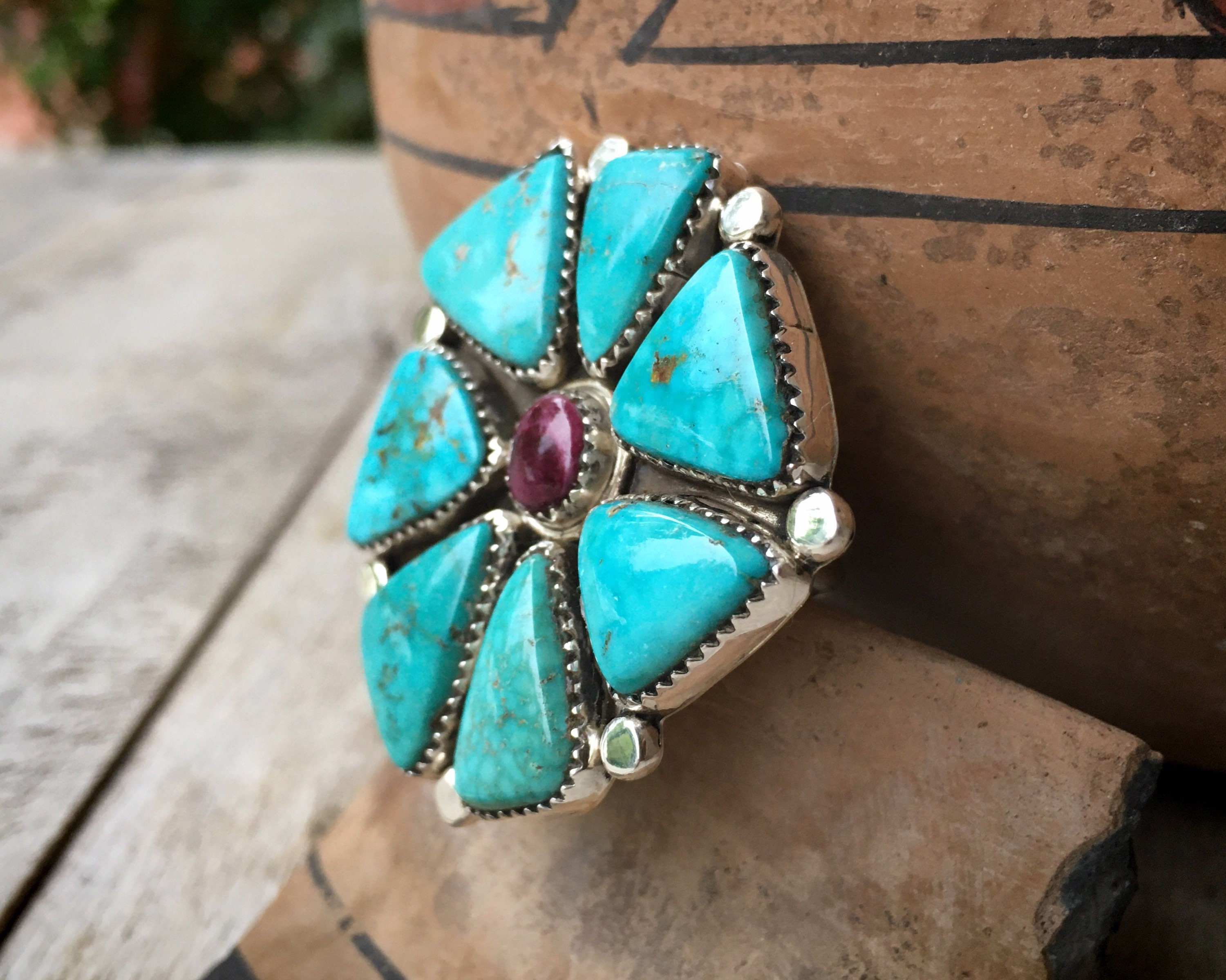 Size 10.25 Cluster Ring Blue Turquoise and Purple Spiny Oyster, Native ...