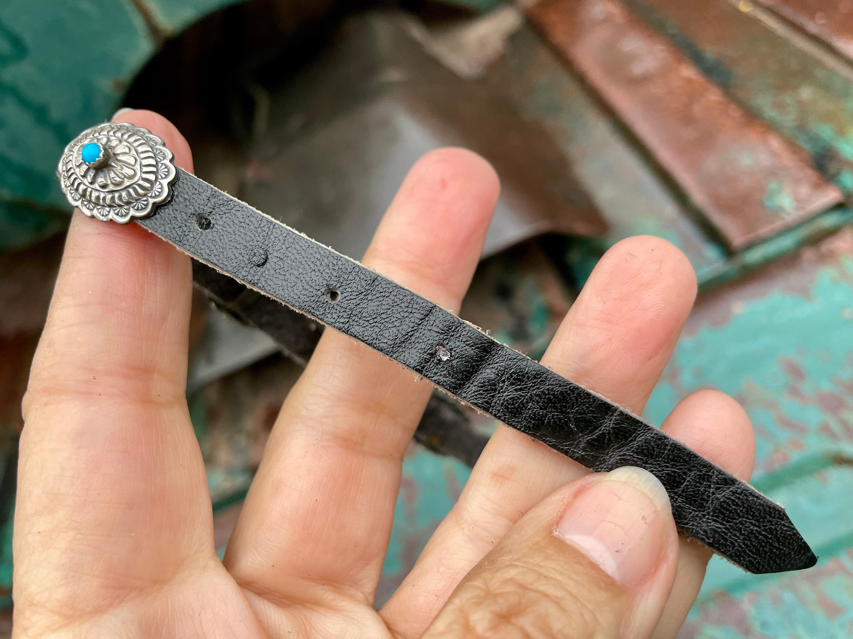 Vintage Mini Silver Turquoise Conchos on Leather Wrist Band in ...