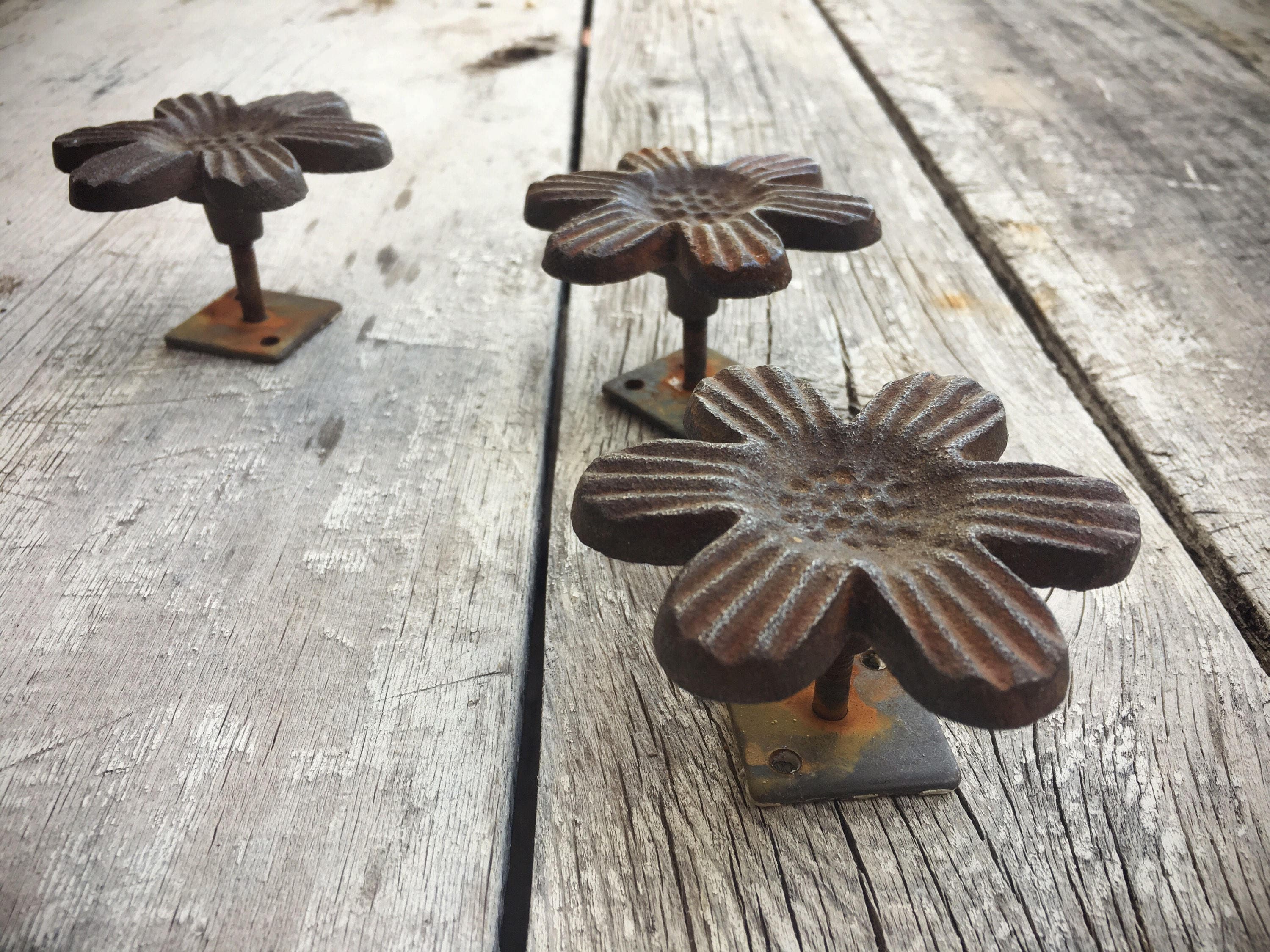 Set of Three Cast Iron Wall Mount Hooks, Flower Hooks, Architecture ...