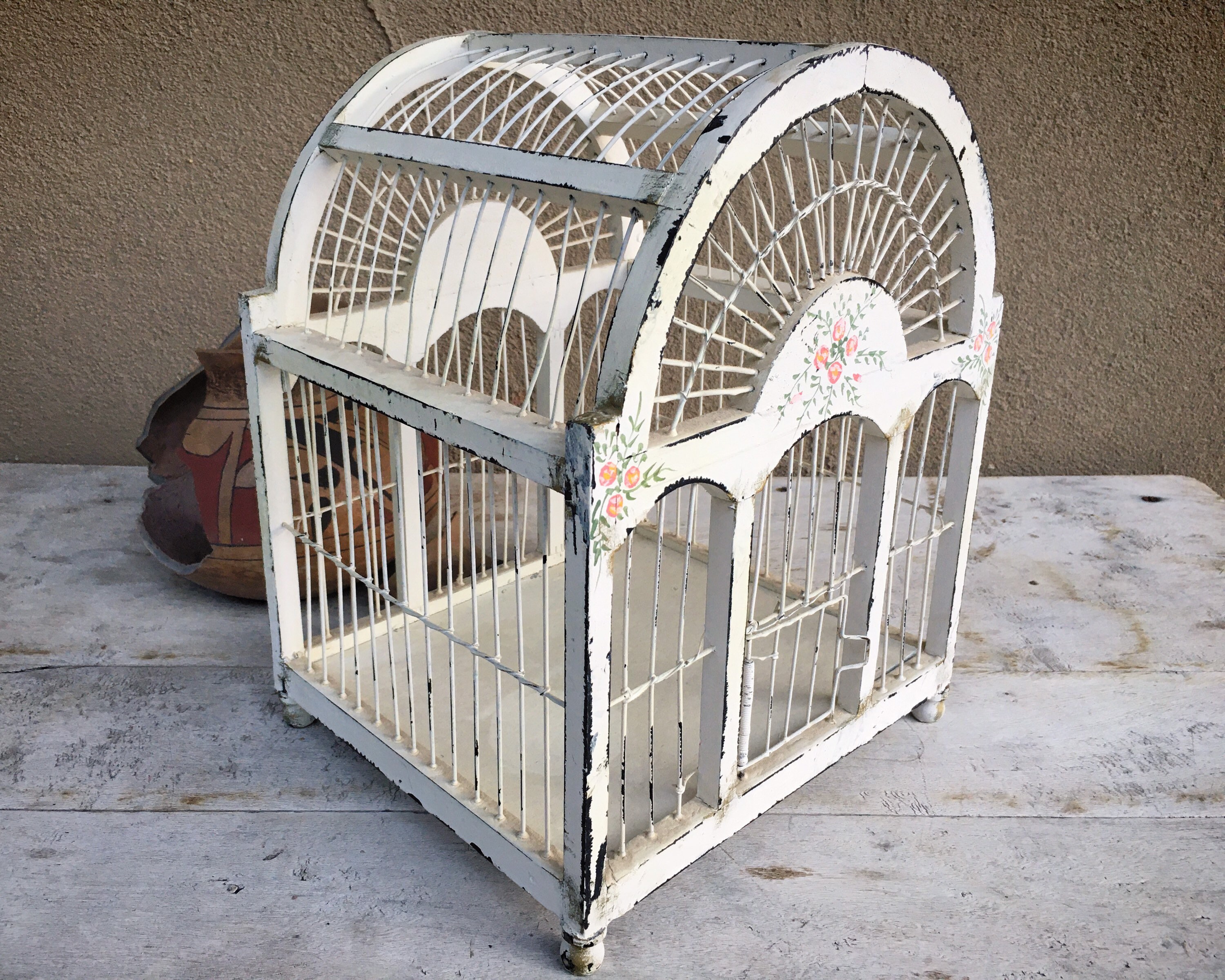 Distressed French Country Vintage Decorative Bird Cage Wood and Metal ...