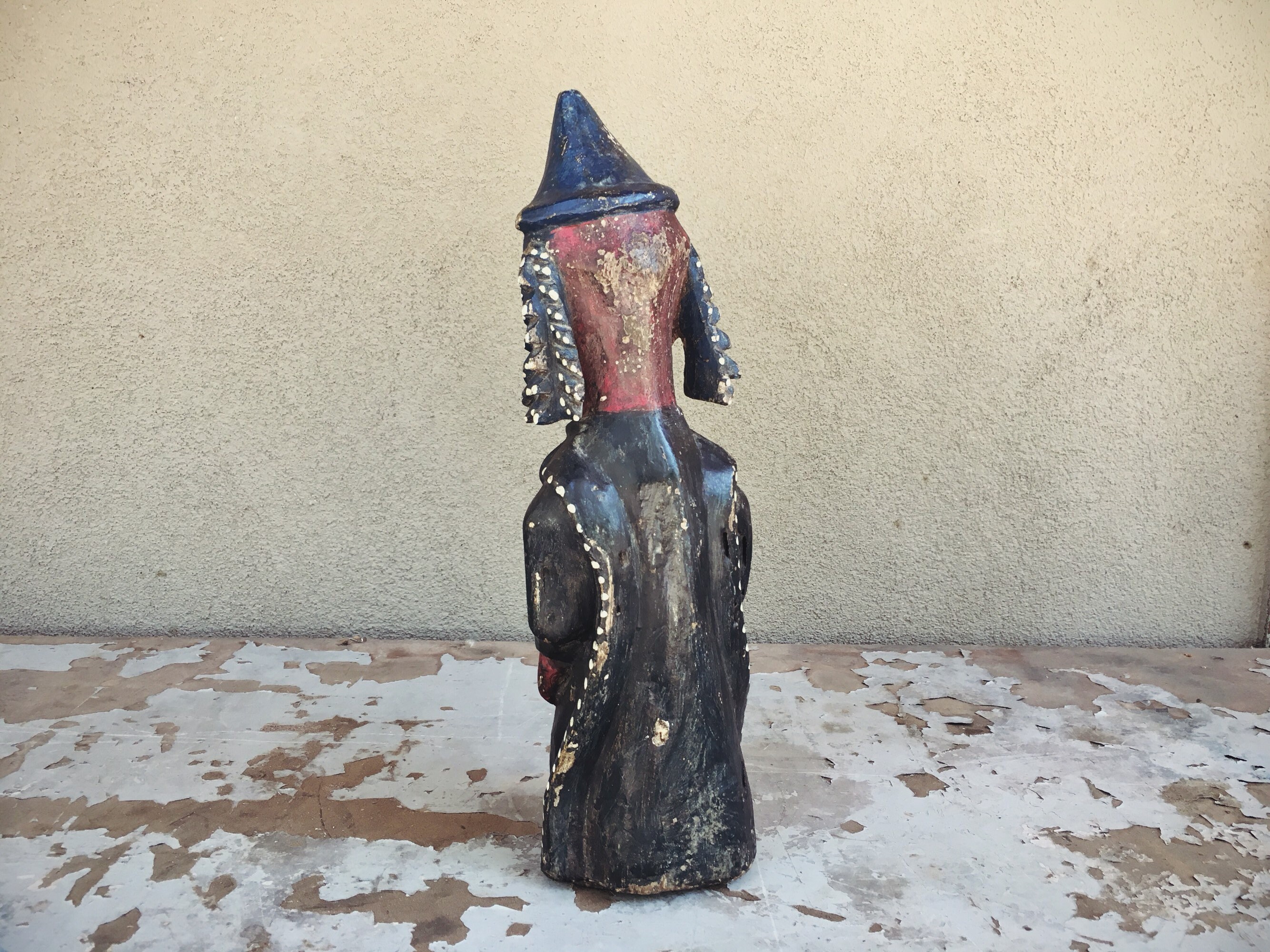 Vintage Painted Hand Carved Wood Statue Witch or Wizard, Latin American ...