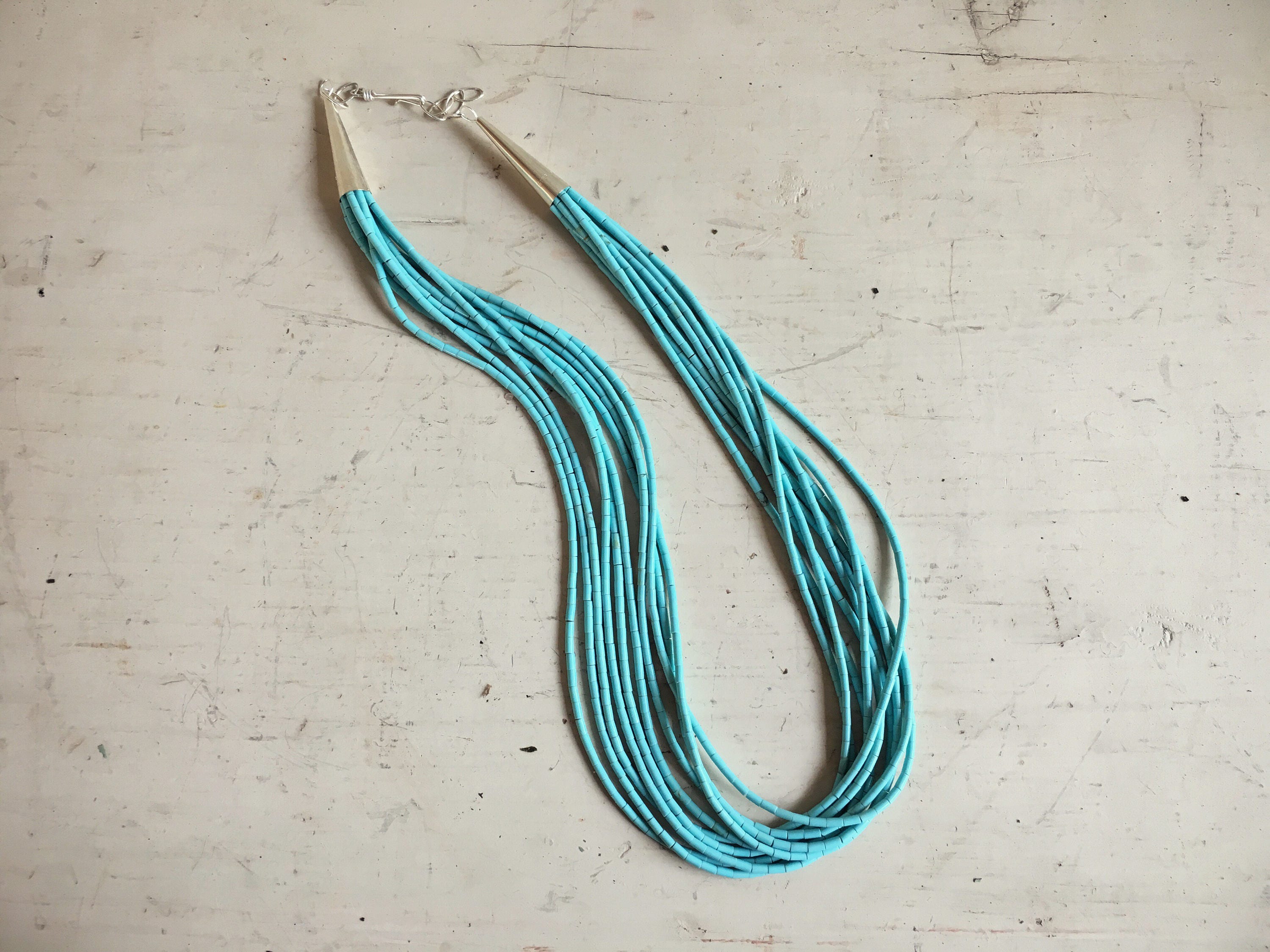 Vintage 10-strand block turquoise heishi necklace, Southwestern jewelry ...