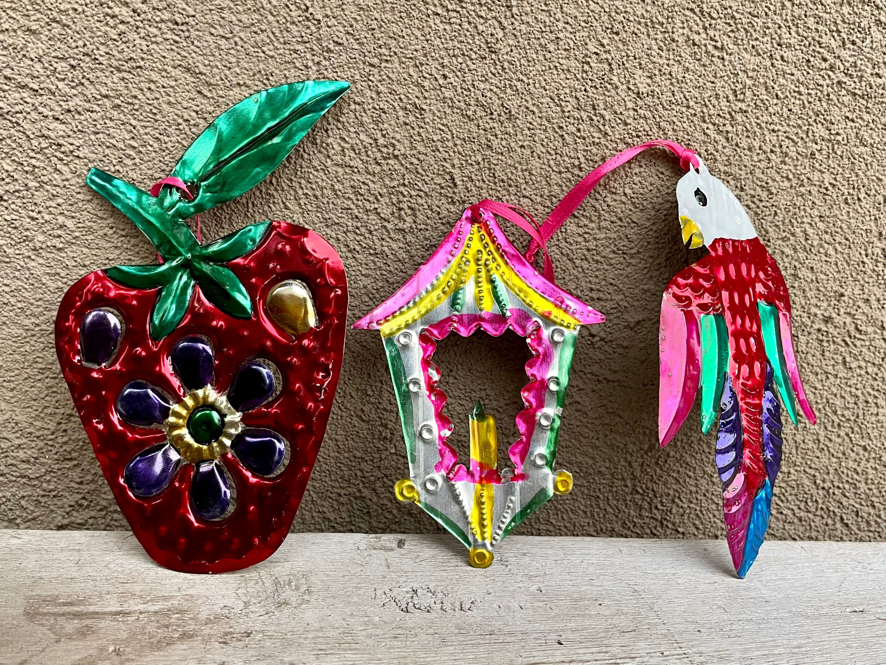 Three Mexican Tin Ornaments for Christmas Tree, Holiday Decorations ...